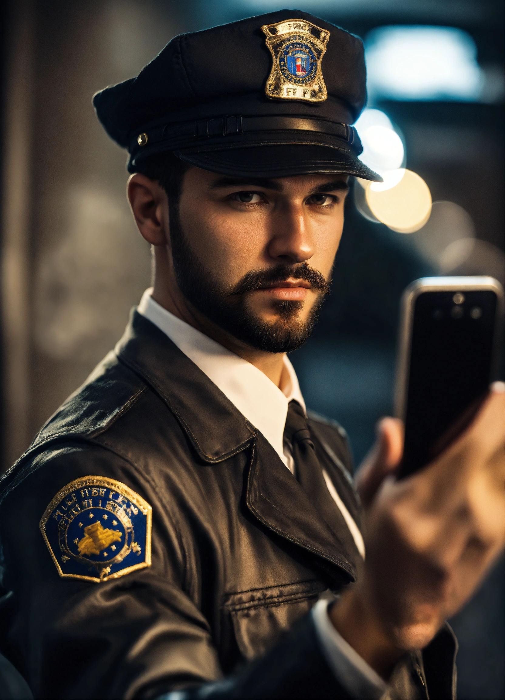 Lexica - Fbi agent with a cap male with a slight beard taking a selfie ...