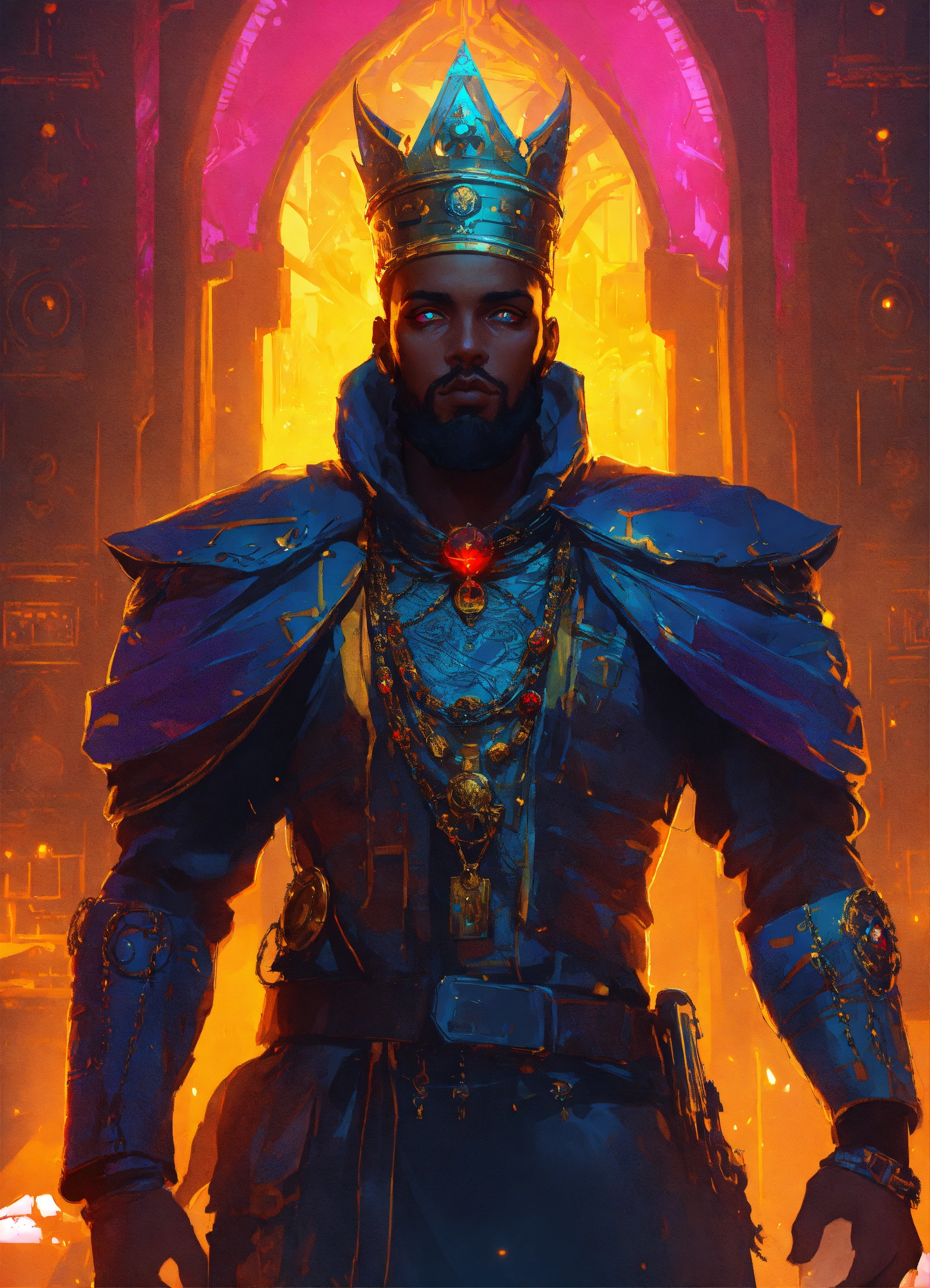 Lexica - A dark and ominous of Mansa musa moor with glowing eyes and a ...