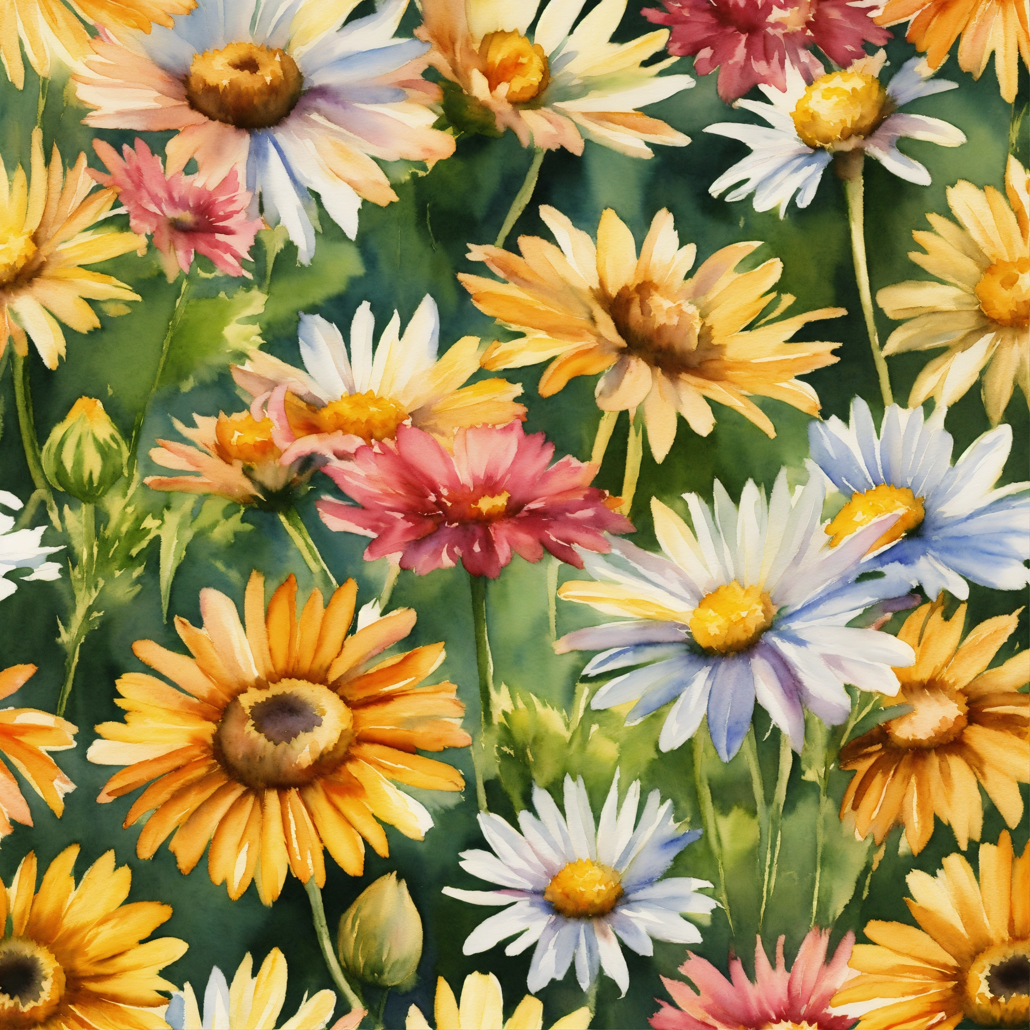 Lexica - Watercolor multiple daisy variant floral pattern ...