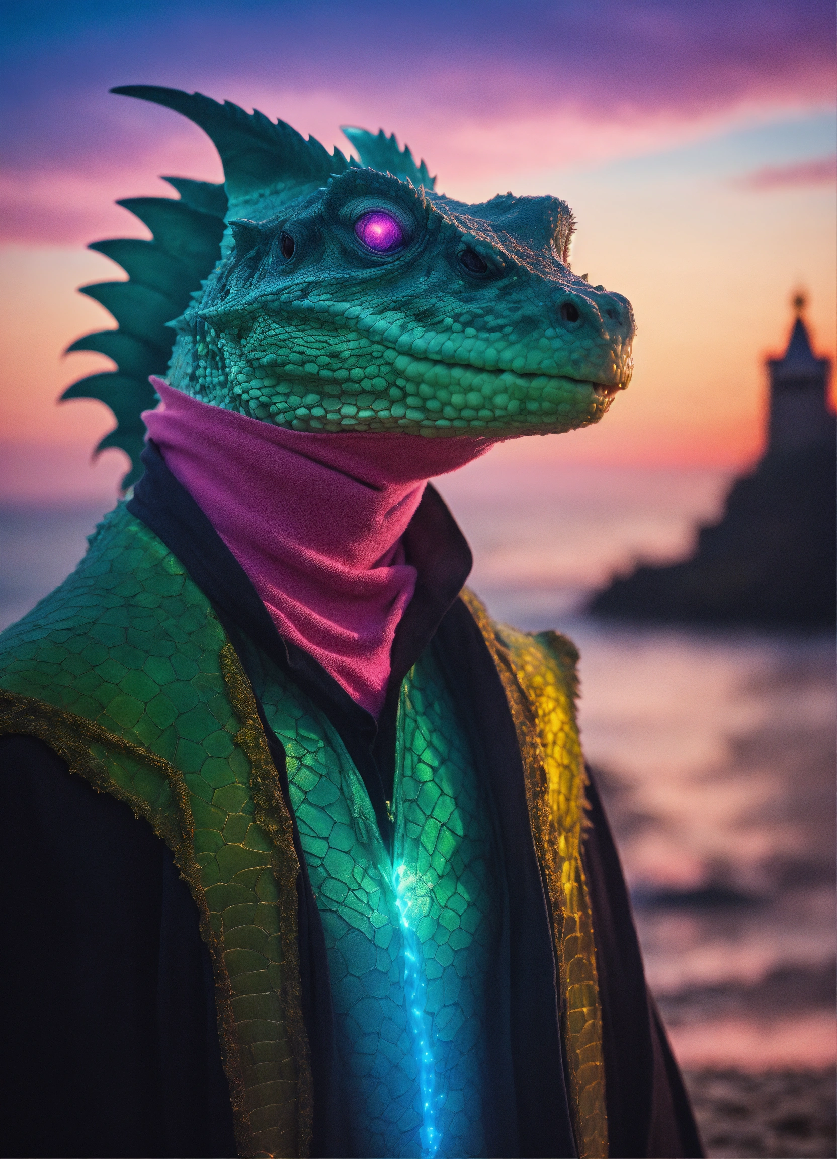 Lexica - Fantasy Portrait of a lizardfolk sorcerer, masculine humanoid ...