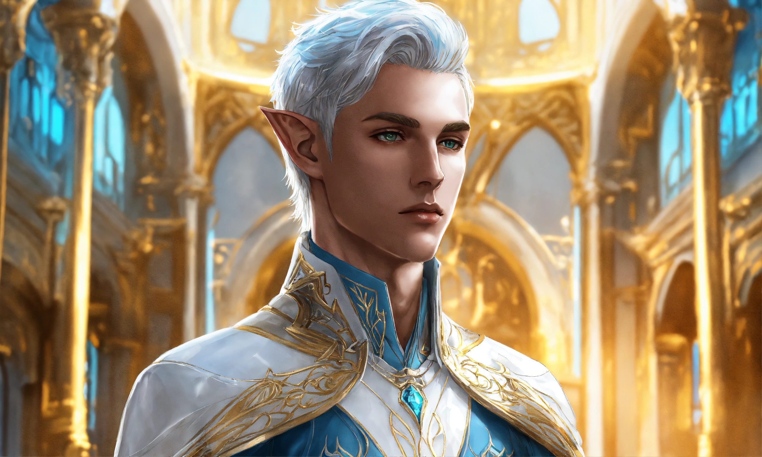 Lexica - Drawing of an elf, royalty, sci fi, cybernetic, white and ...