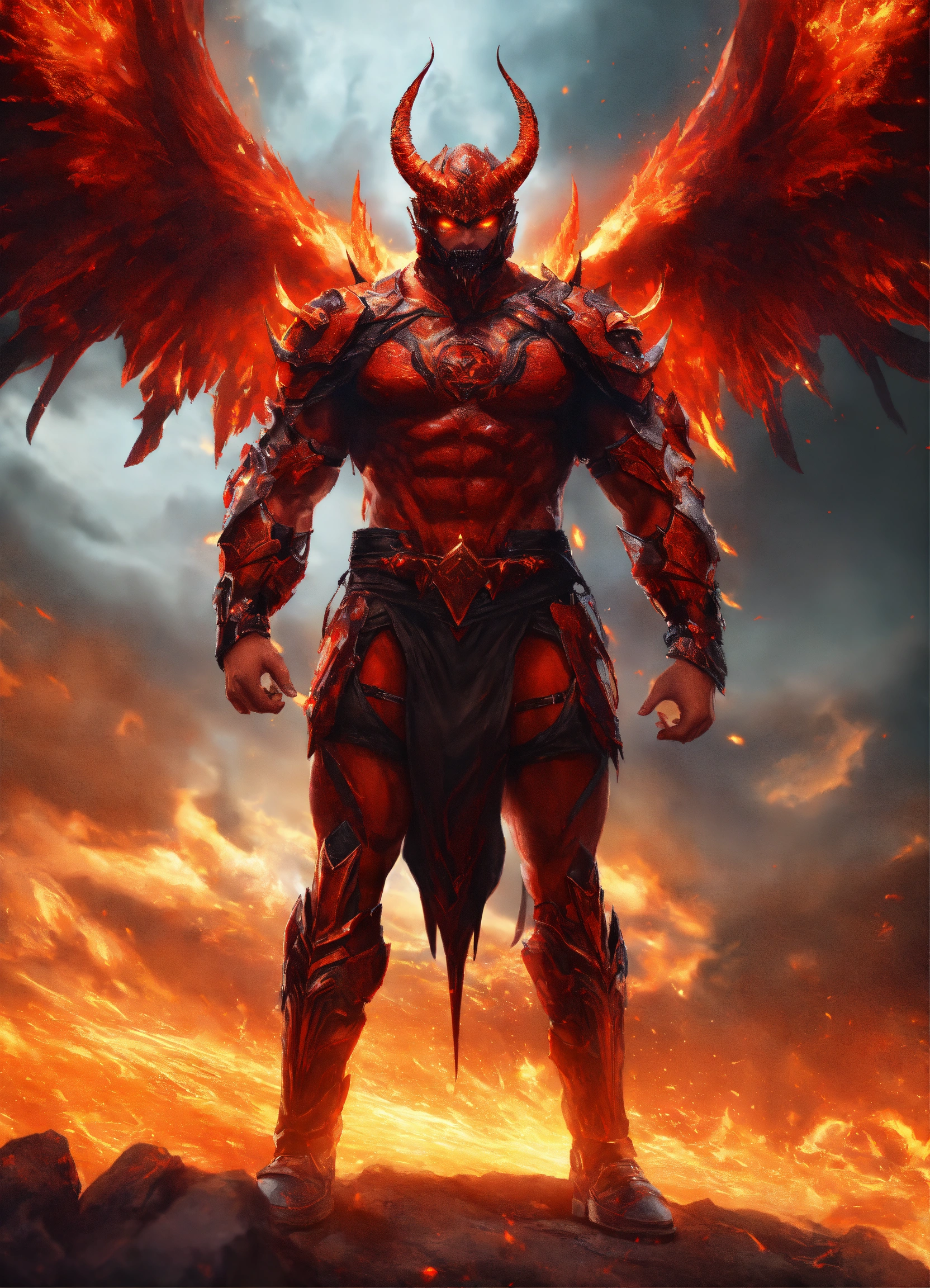 Lexica - Full body evil futuristic warrior entangled in a red fiery ...