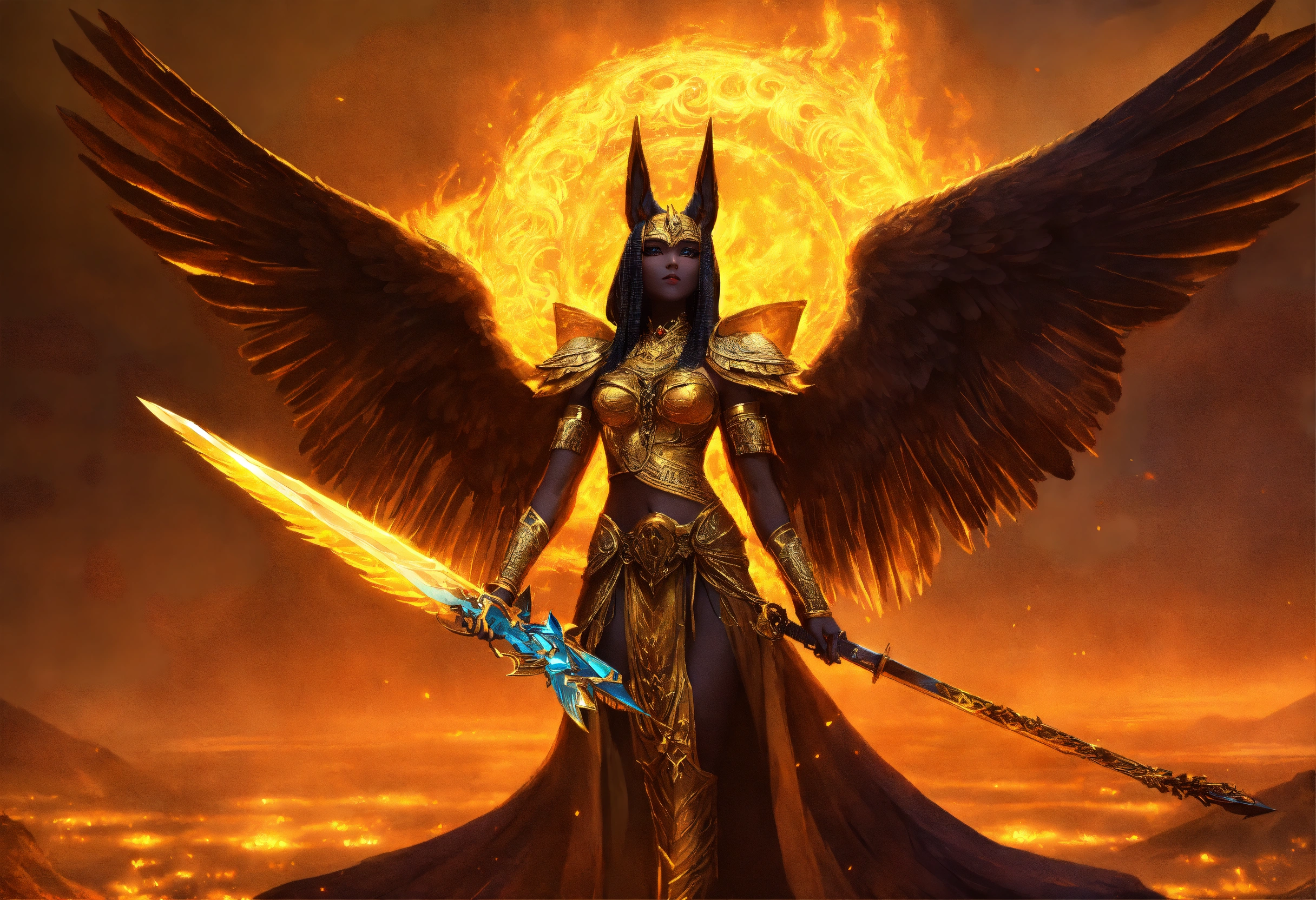 Lexica - Beautiful gold death anubis godness priestess with long wings ...