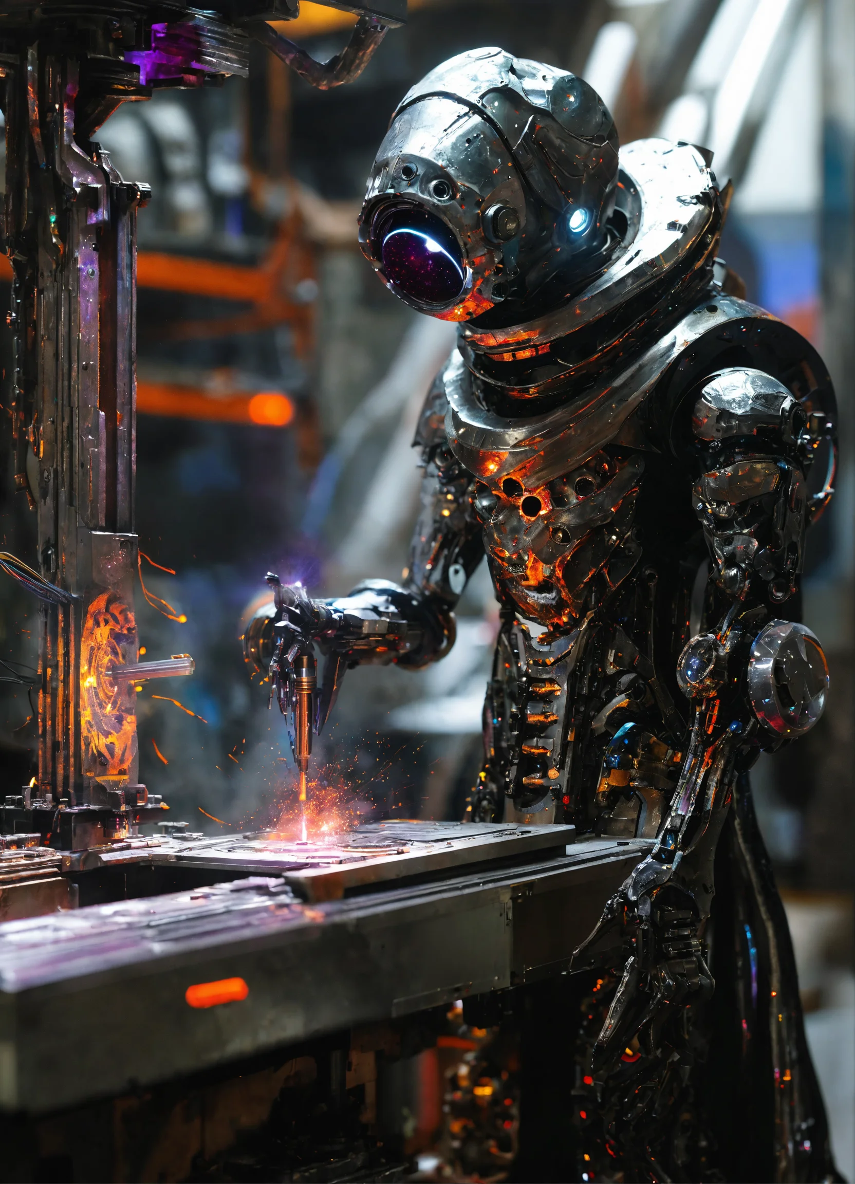 Lexica - Imagine a cosmic void warlock milling on CNC machine titanium.