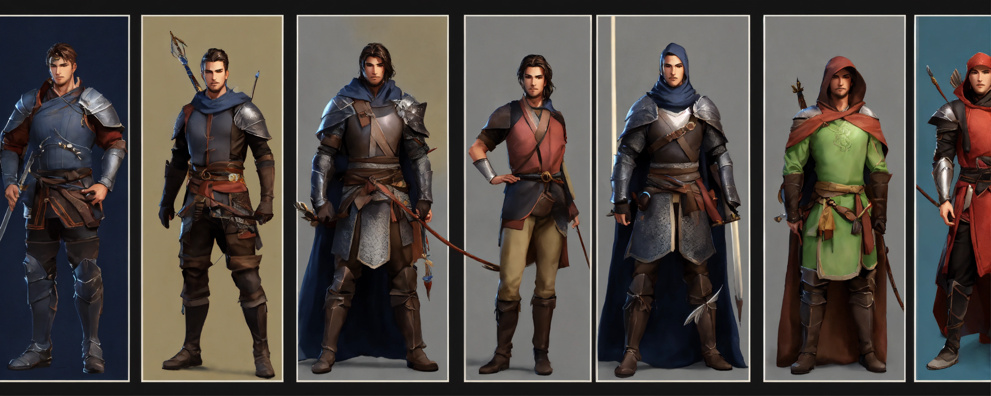 Lexica - 4 realistic full body male figures (mage, knight, archer ...