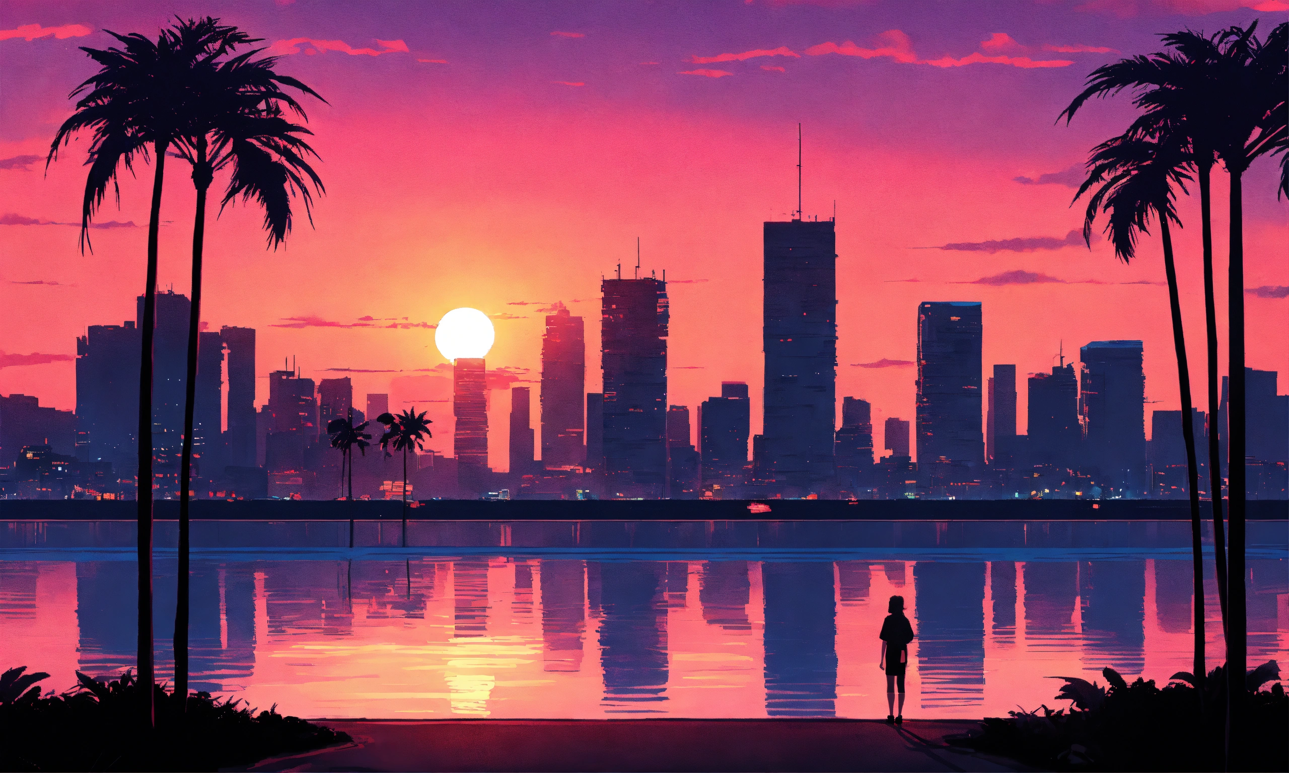 Lexica - Anime miami vice, lofi, sunset skyline, 2d, studio ghibli ...