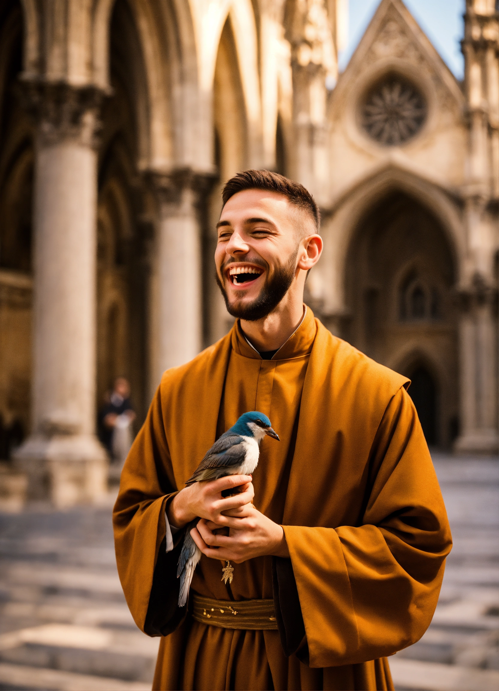 Lexica - Front portrait Photography, a smiling joyous, St. Francis of ...