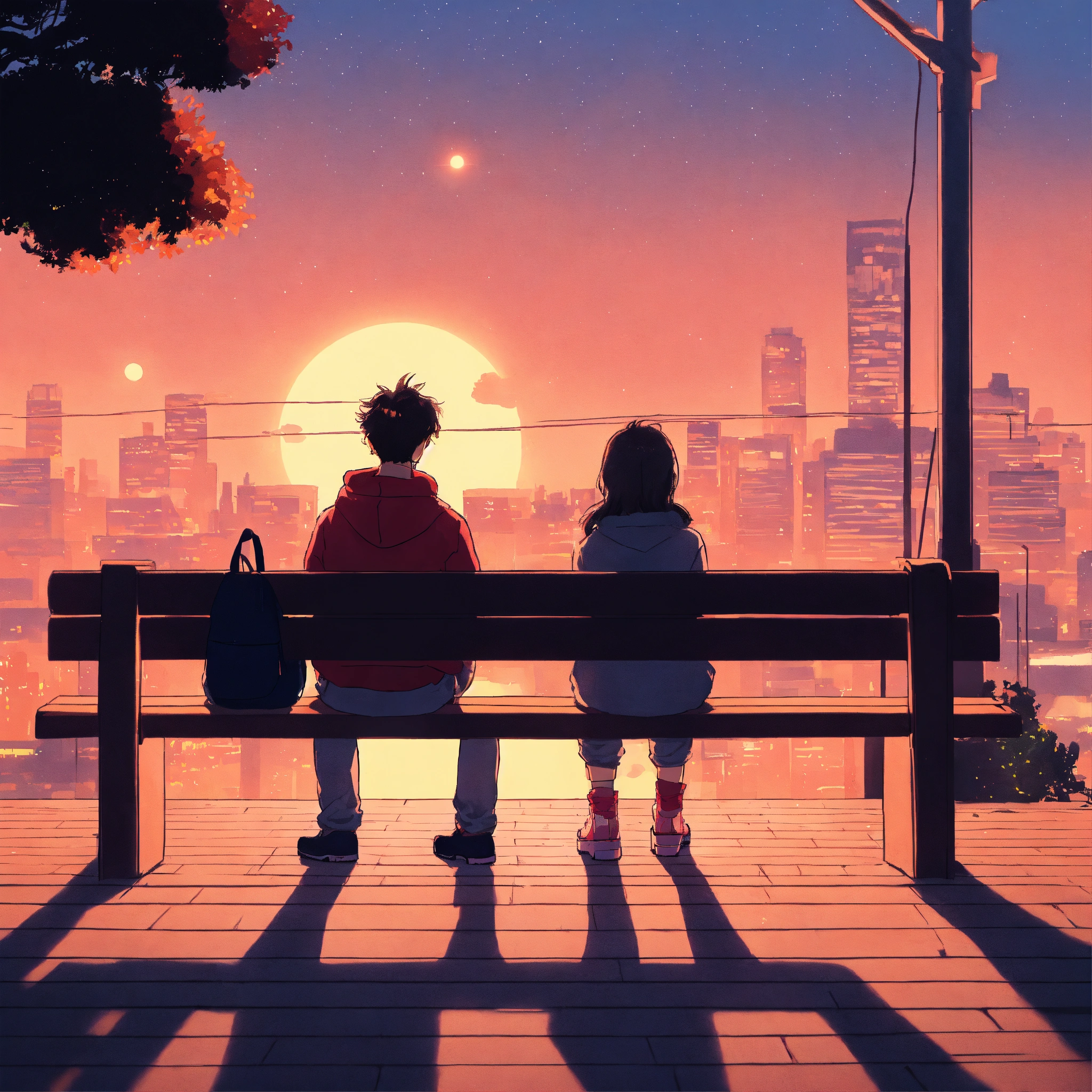 Lexica - Two friends sitting on a bench. sunshine and starlight cozy ...