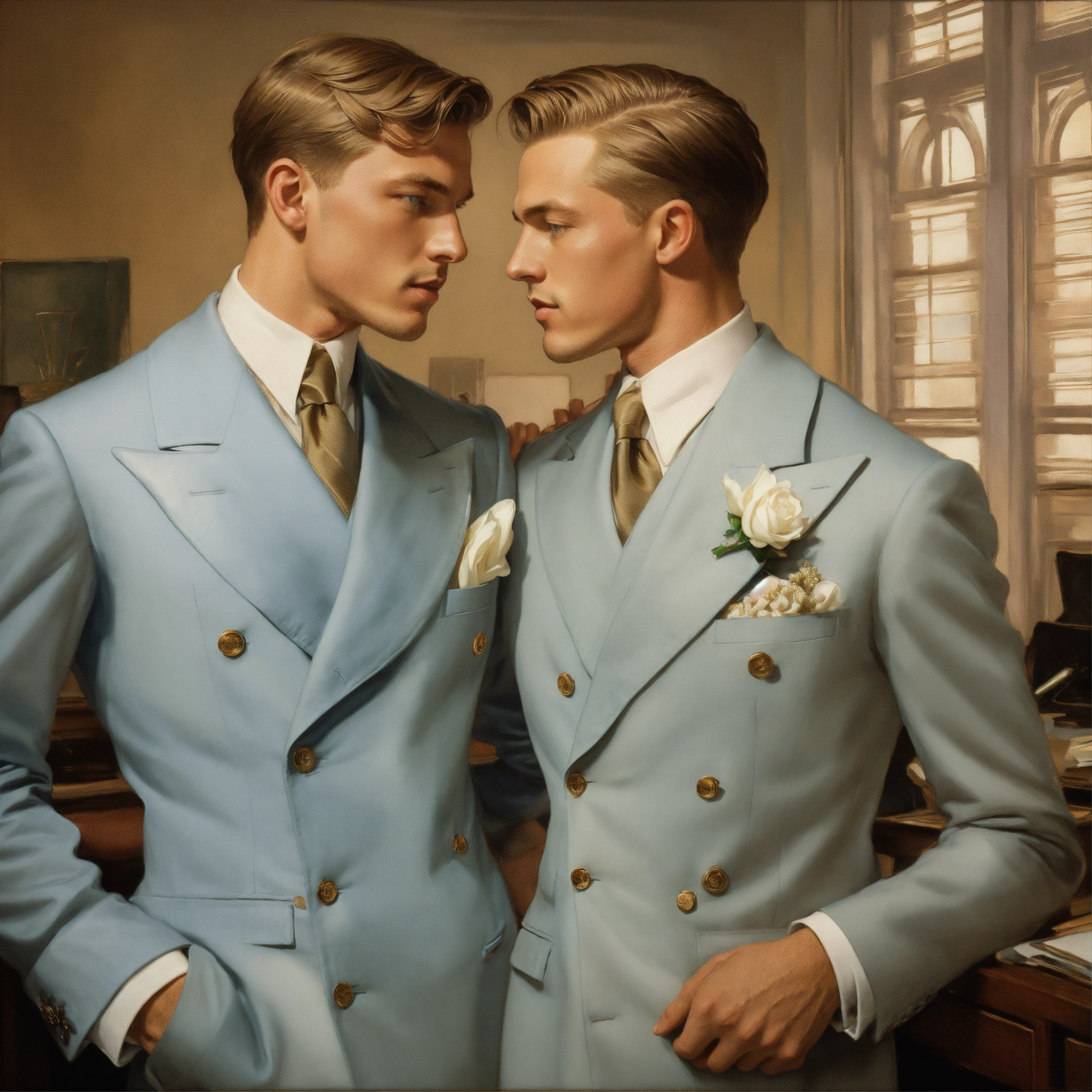 Lexica - Two young German gentlemen in pale blue double breasted suit ...