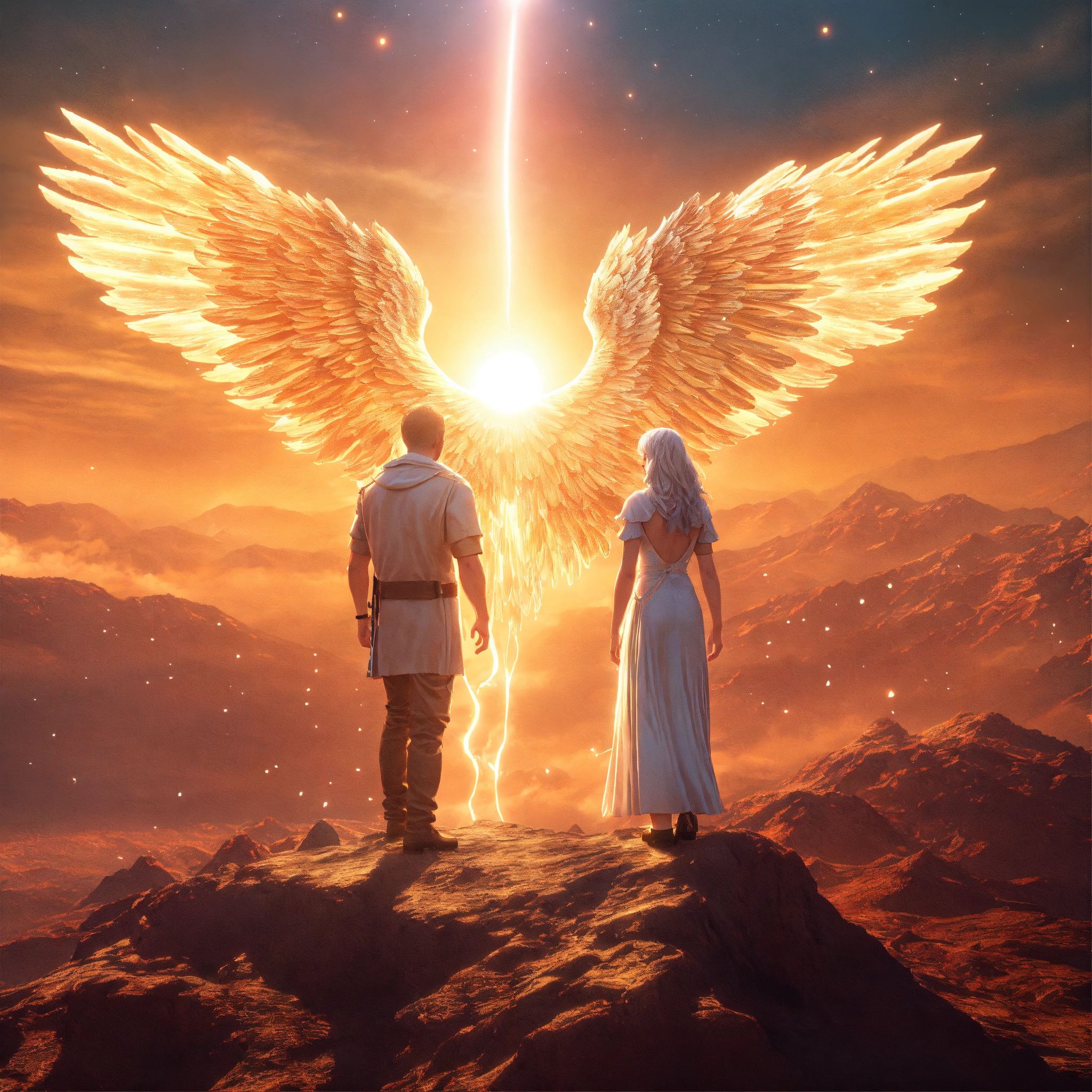 Lexica - Ethereal man angel and young ethereal woman angel, mountain ...