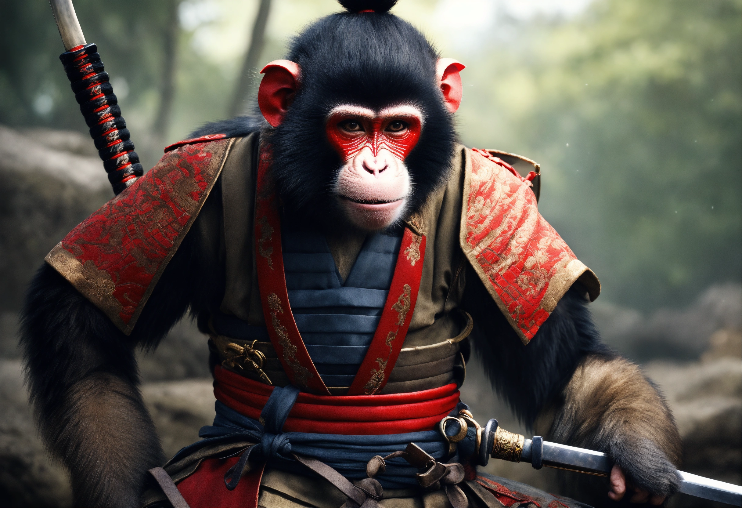 Lexica - Monkey Samurai. Battlefield. Hyper realistic.