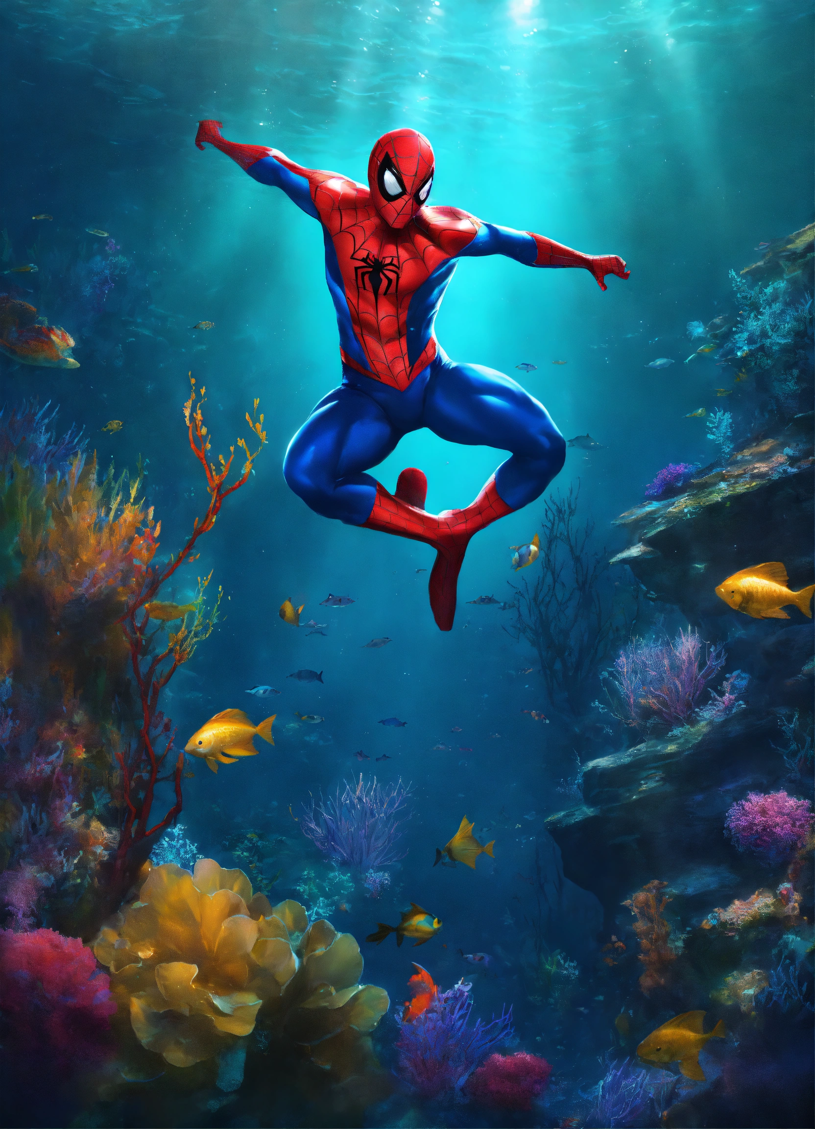 Lexica - Spiderman with a beautiful mermaid in underwater, 2D render ...