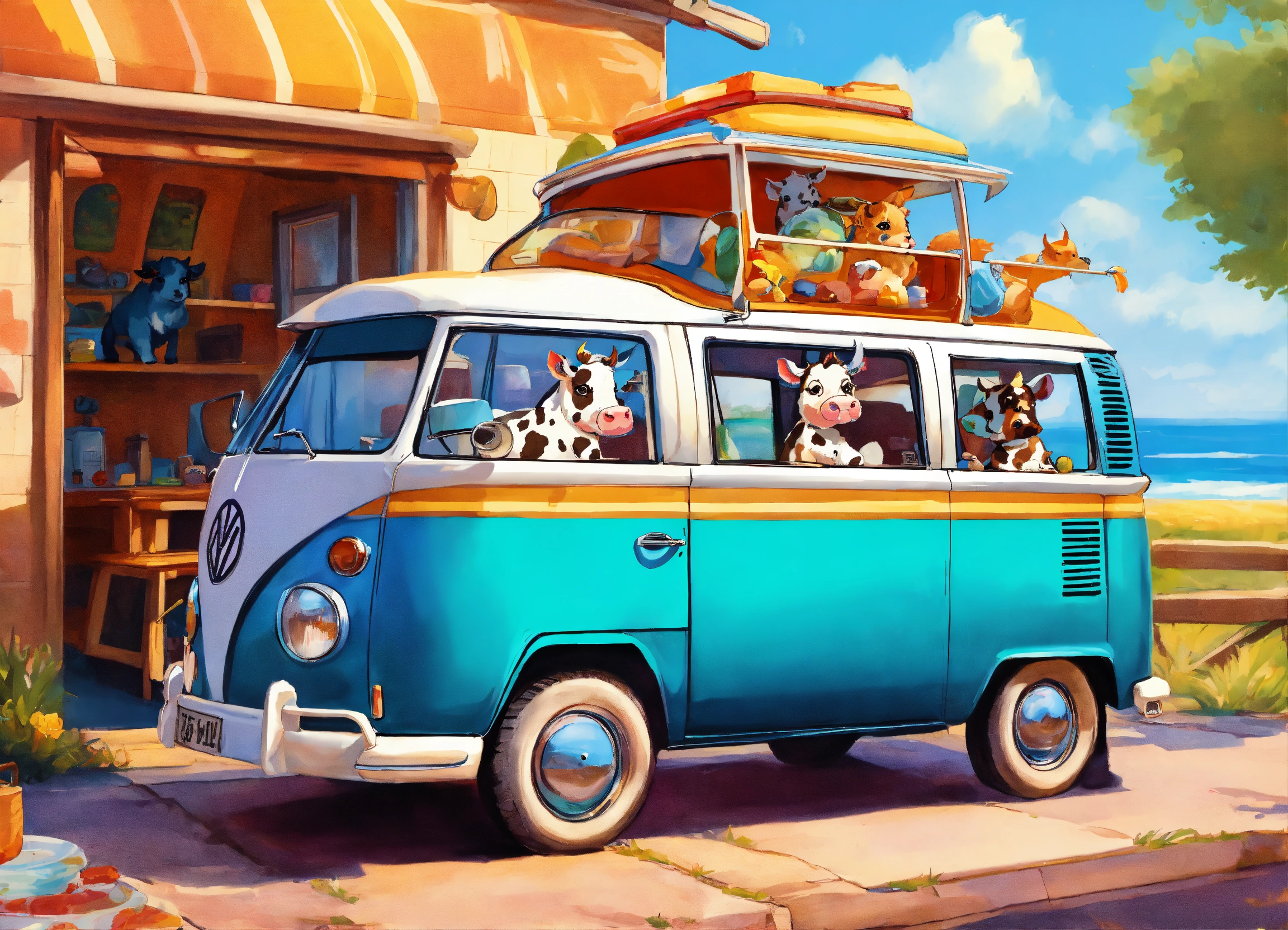 Lexica - Two realistic baby chibi cows waving goodbye thru the windows ...