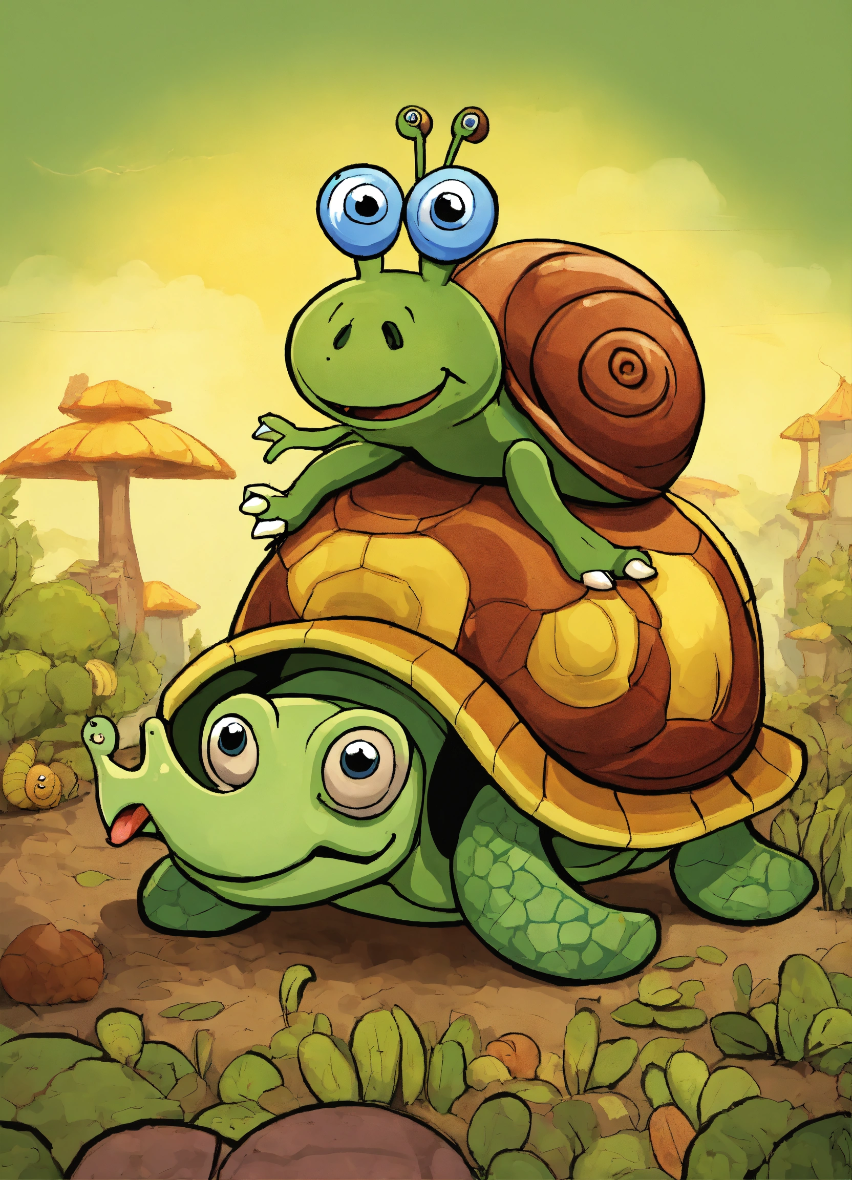 Lexica - "a CARTOON IMAGE OF A TERRIFIED snail RIDING ON top of a ...