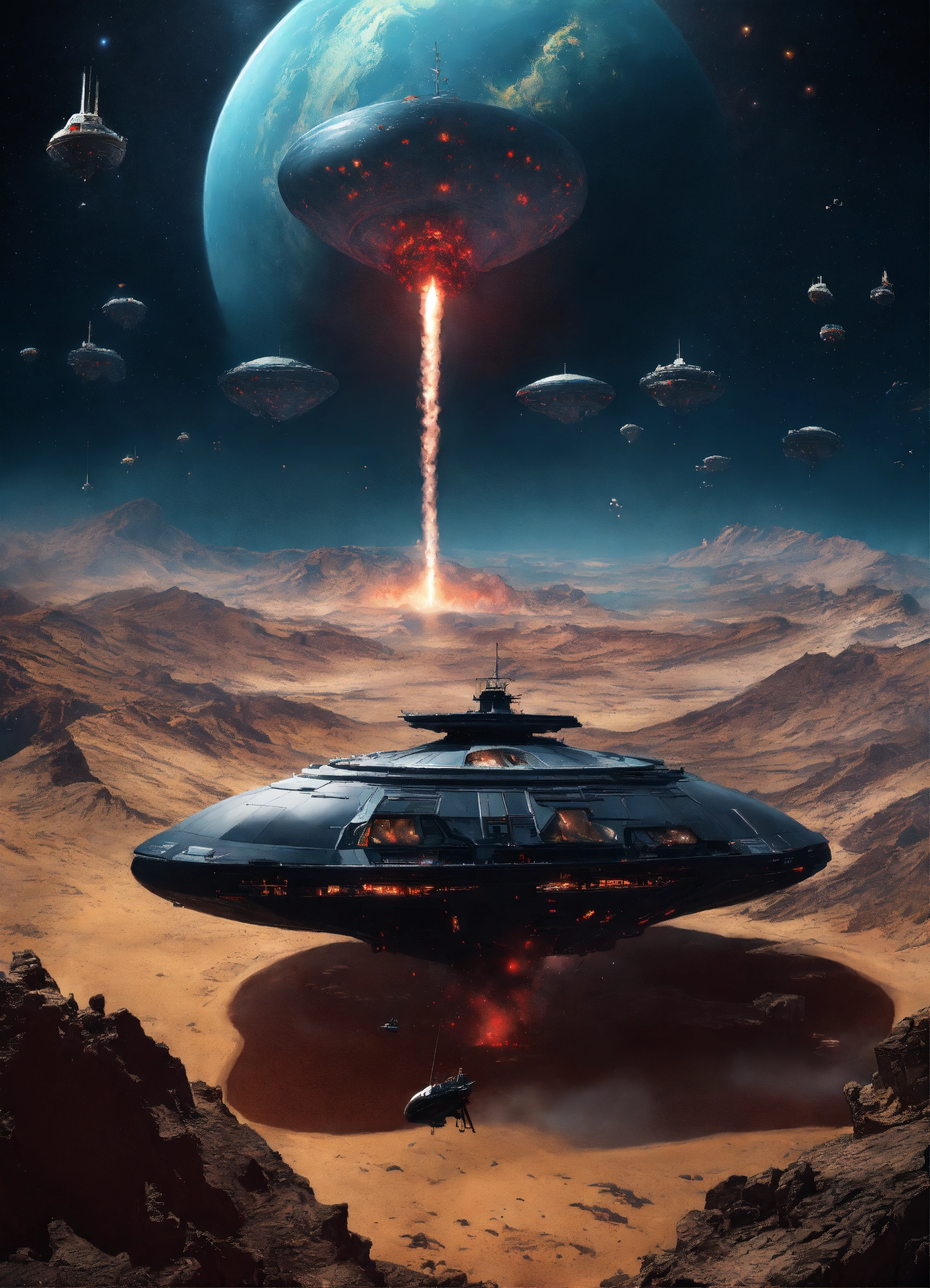 Lexica - Large landscape Photography, a large futuristic dark spaceship ...