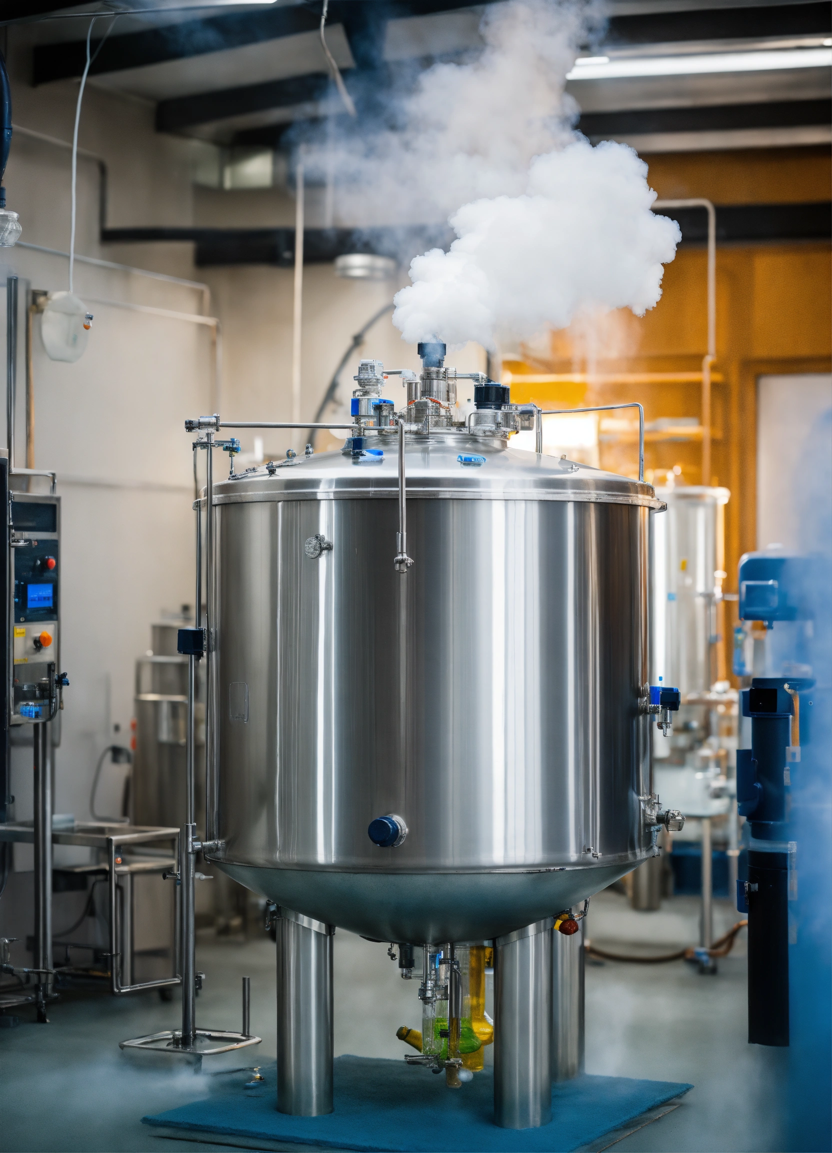 Lexica - Steaming stainless steel tank with open lid filled with liquid ...