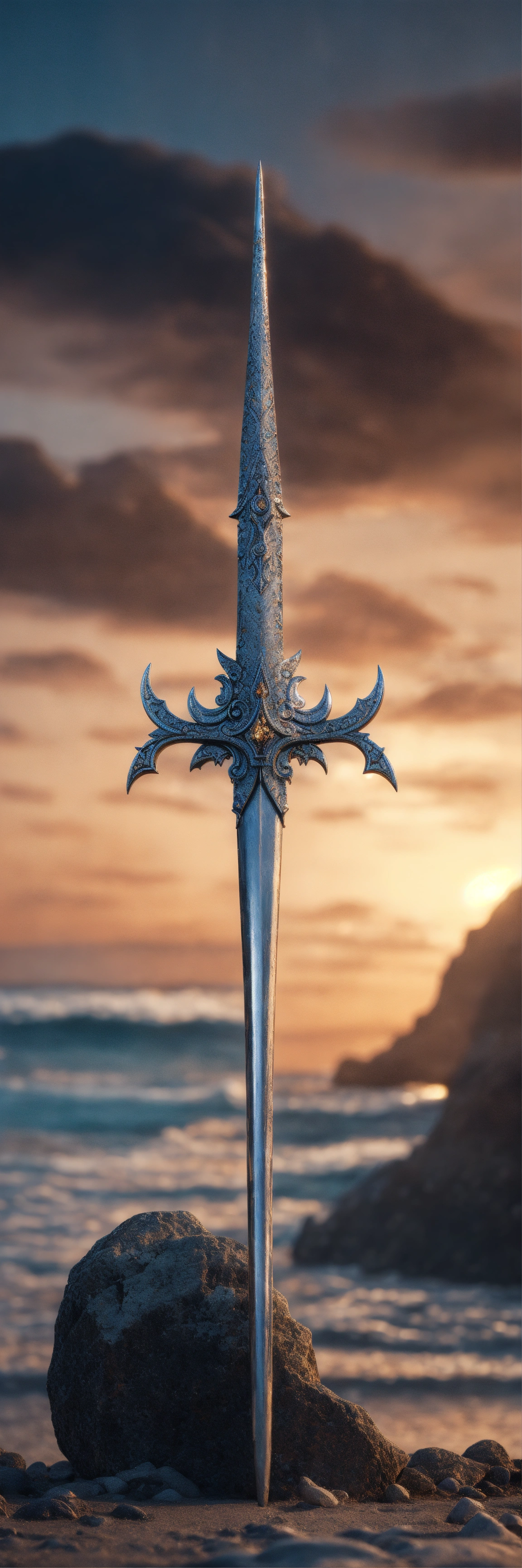 Lexica - 8k, picture of a very long gezackte harpoon with barbs made of ...