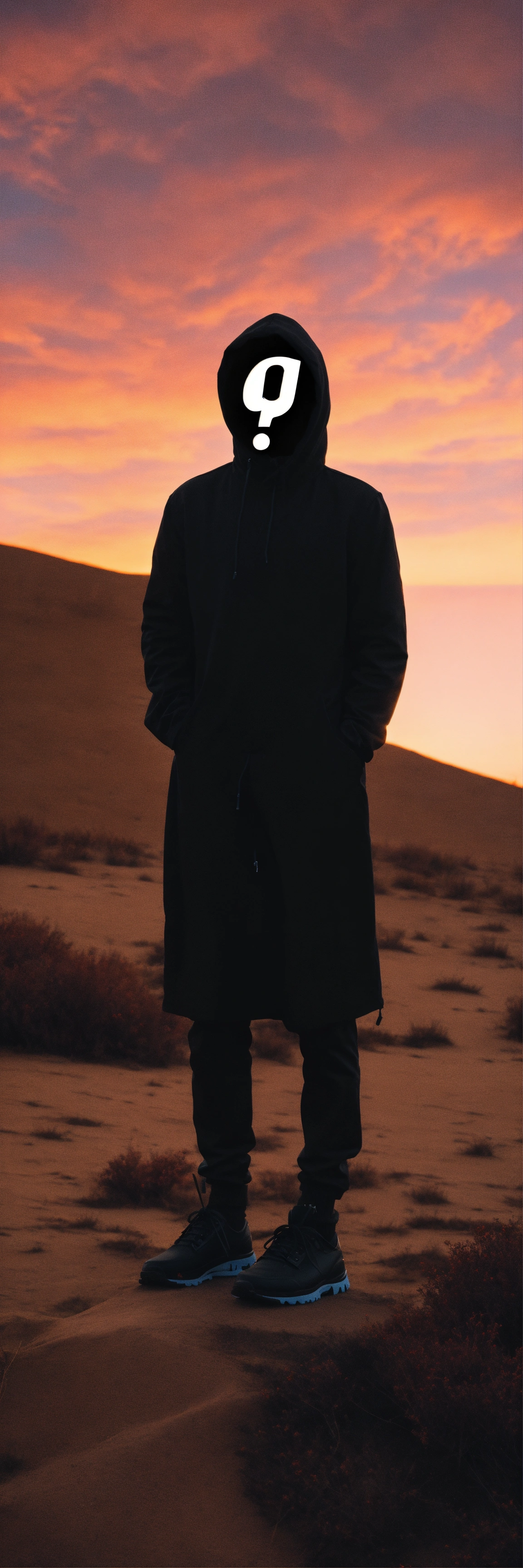 Lexica - An anonymous non real person in black with a question mark, no ...