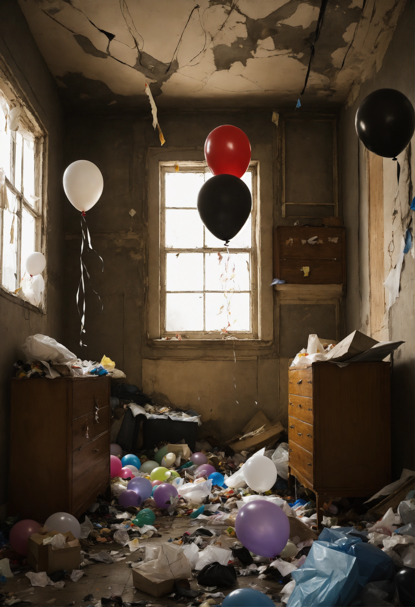 Lexica - A black and white striped balloon is hanging in the air, there ...