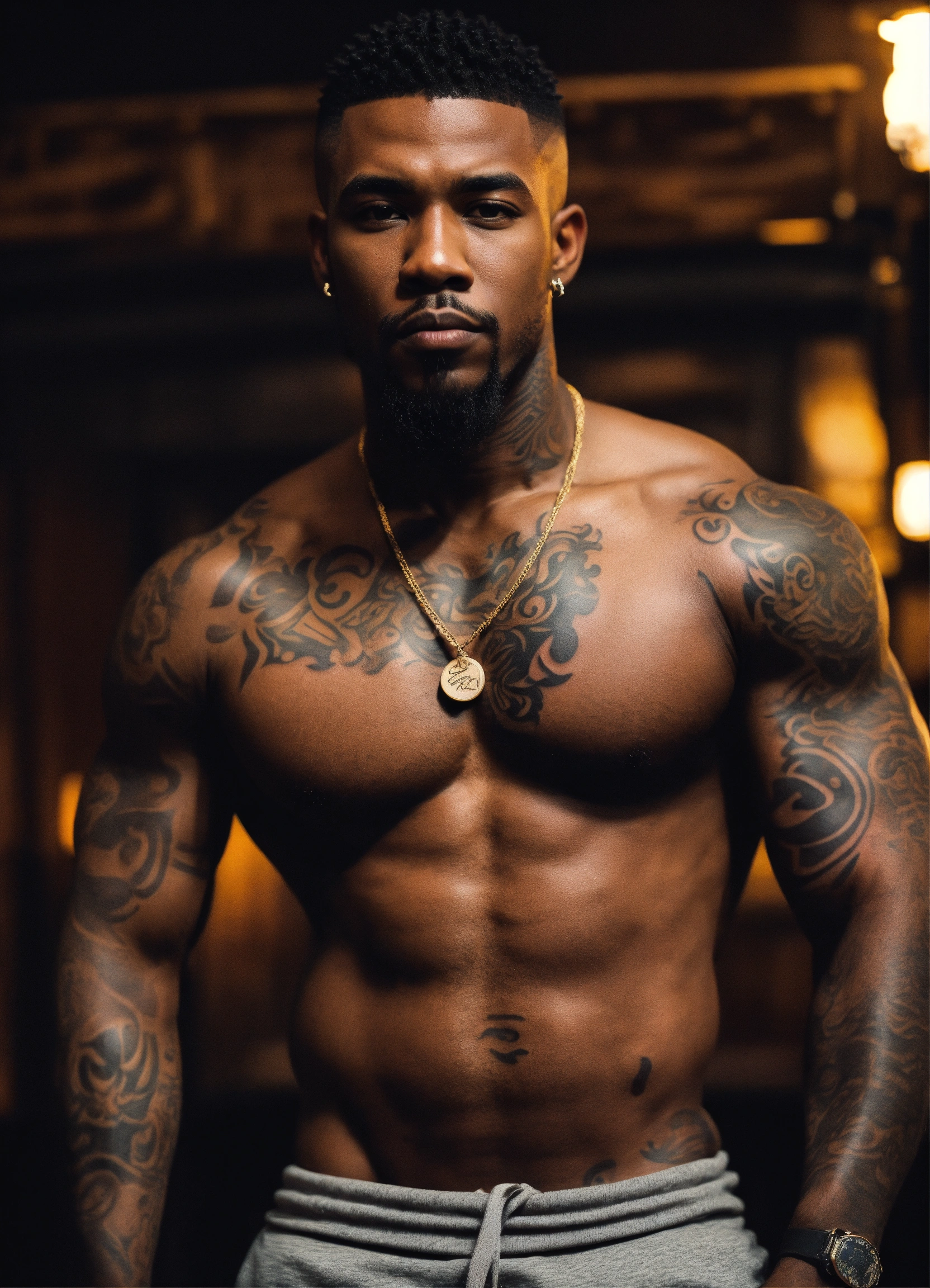 Lexica - Rugged, black male, goatee, low cut, temple fade, tattoos ...