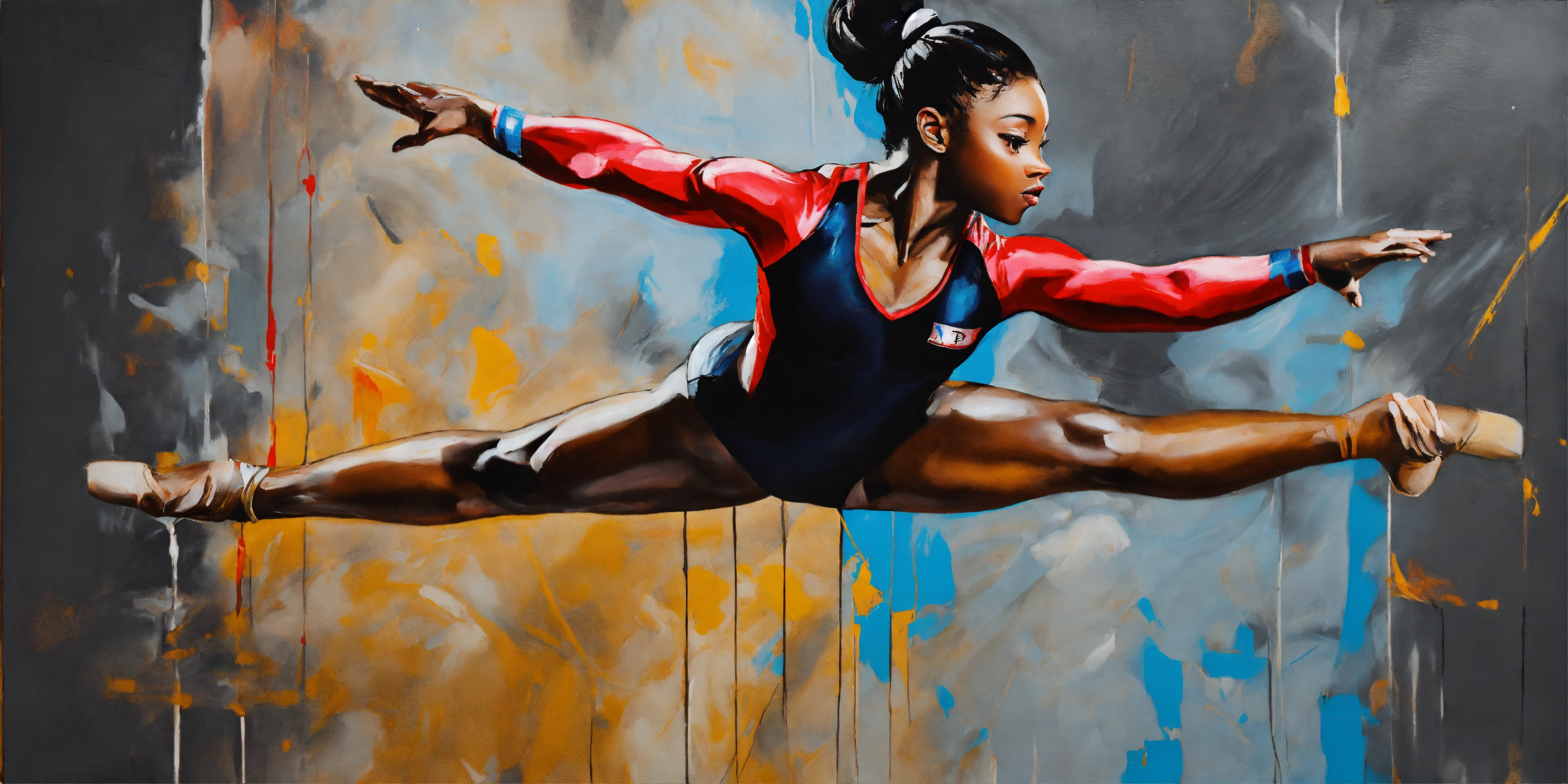 Lexica - Simone Biles Gymnast high beam bar, on charcoal, abstract ...