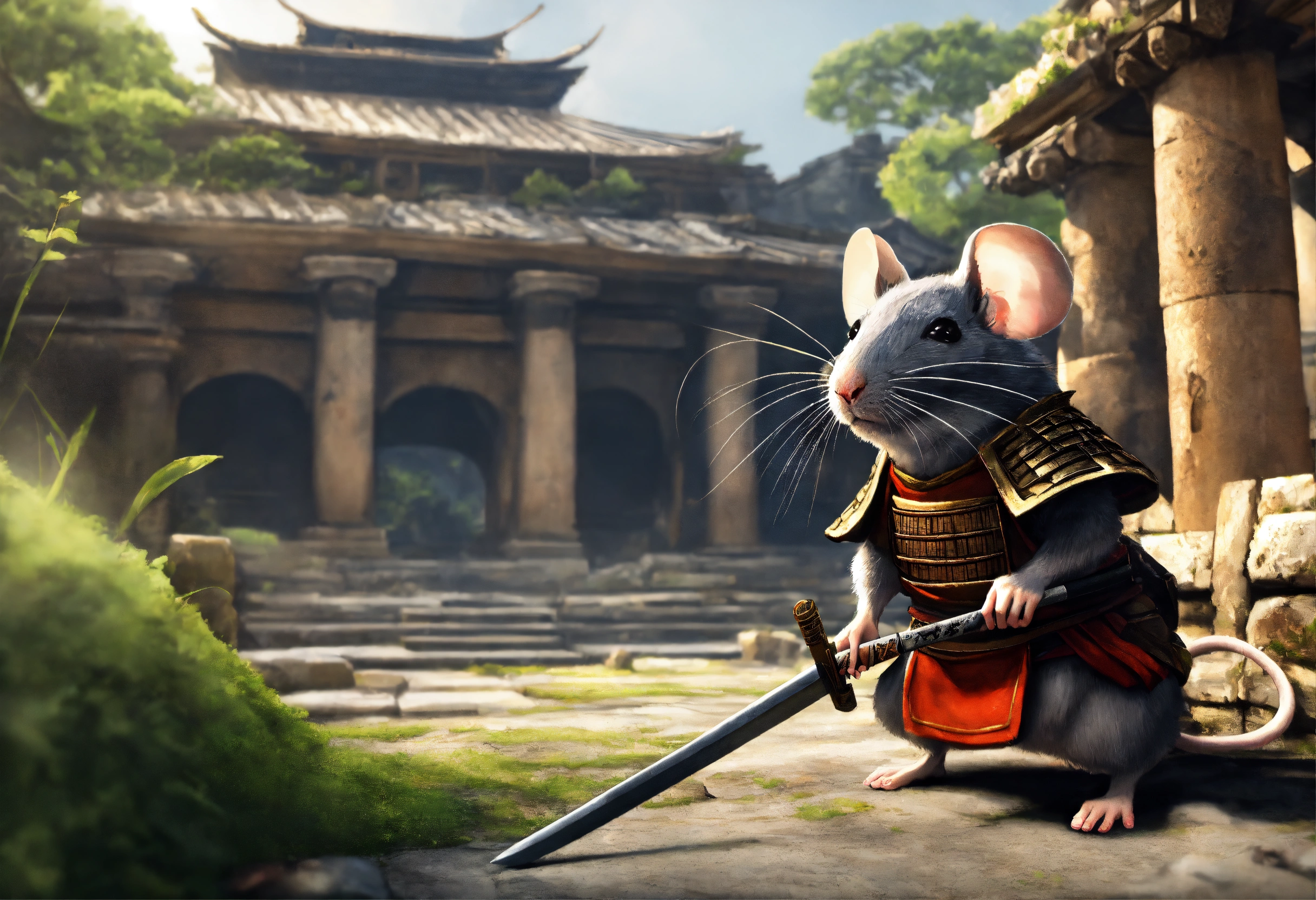 Lexica - Mouse samurai. Ancient ruins. Hyper realistic.