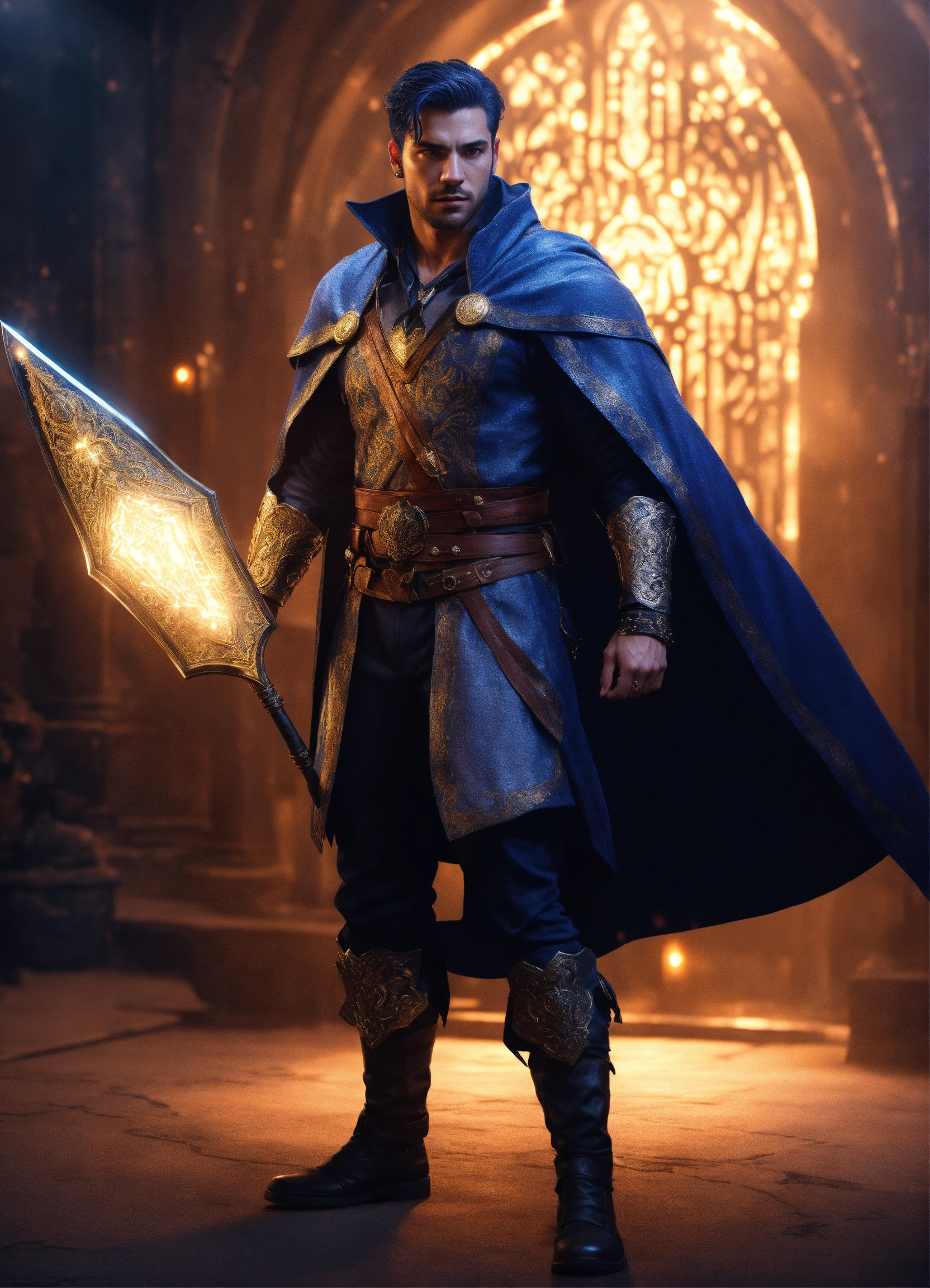 Lexica - A realistic full body portrait of a male magic user, indigo ...