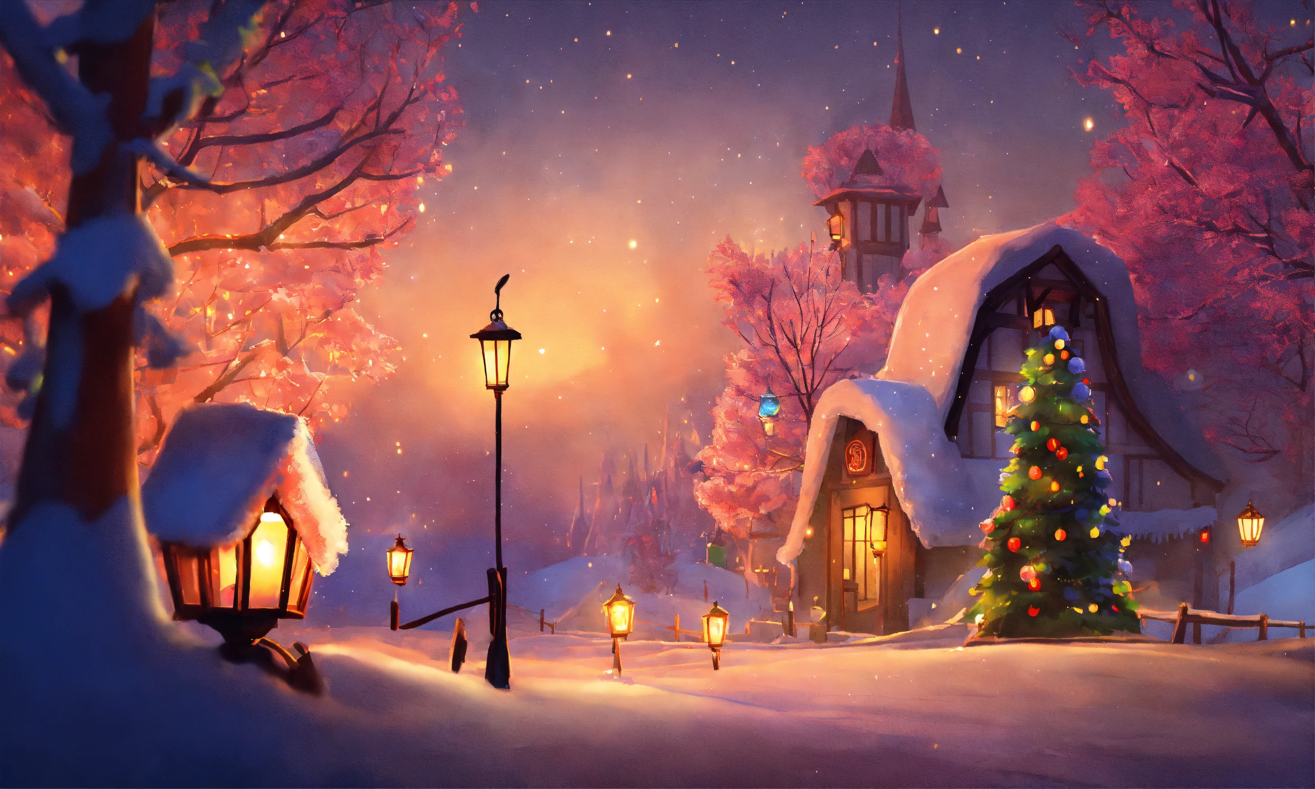 Lexica - Winter land with lanterns personage, pixar art style