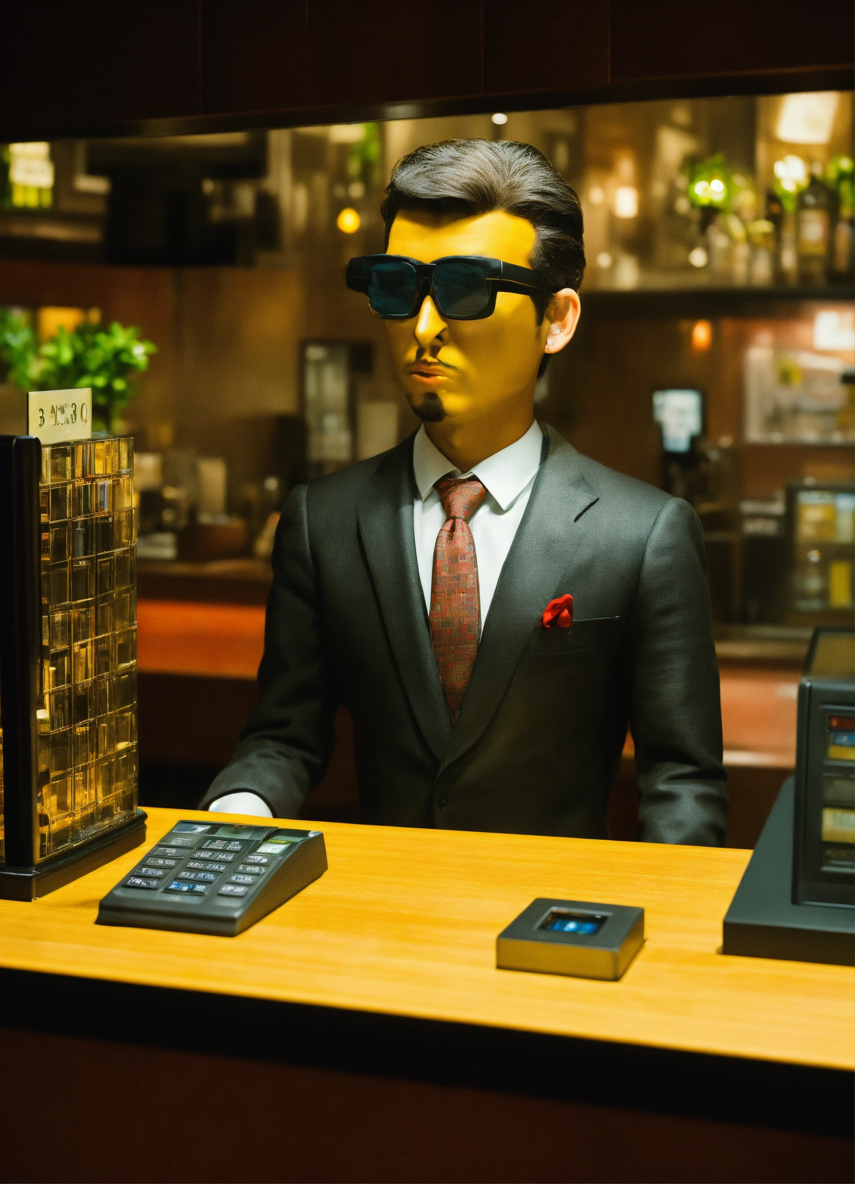 Lexica - The banker at the counter look at me 3D art