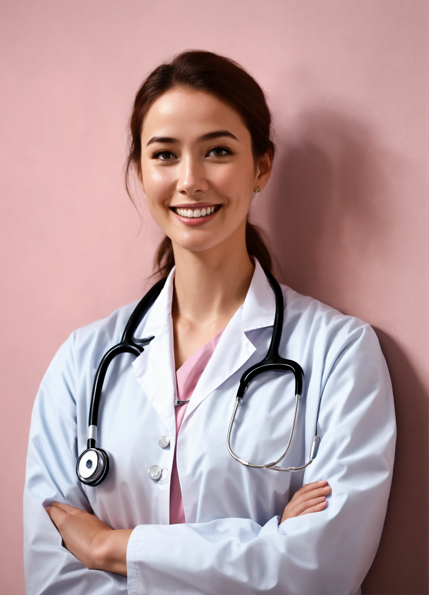 Lexica - A smiling doctor stand a front a wall. Hyper realistic, side ...