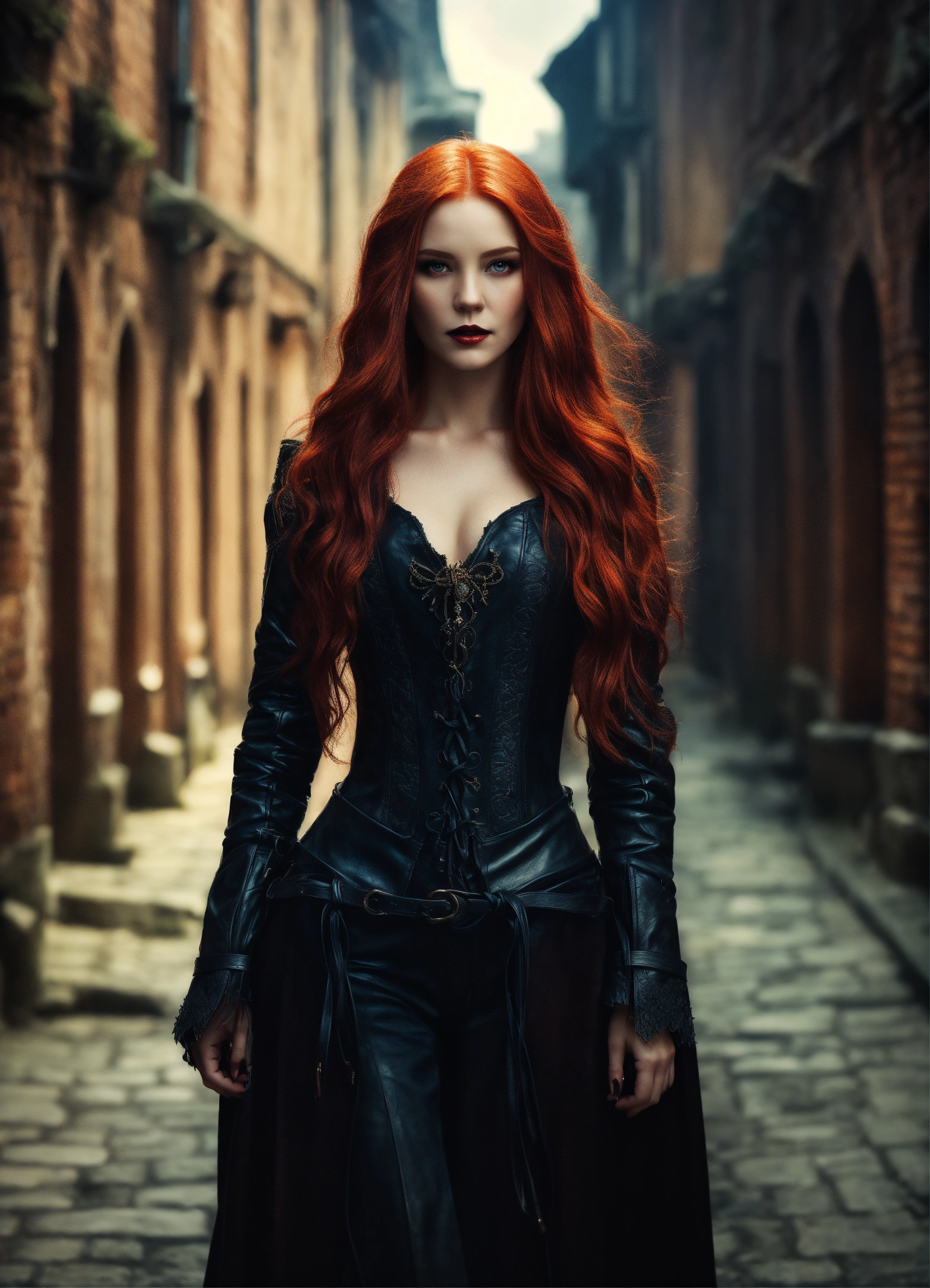 Lexica - A portrait of a beautiful redhead vampire, Symmetrical face ...