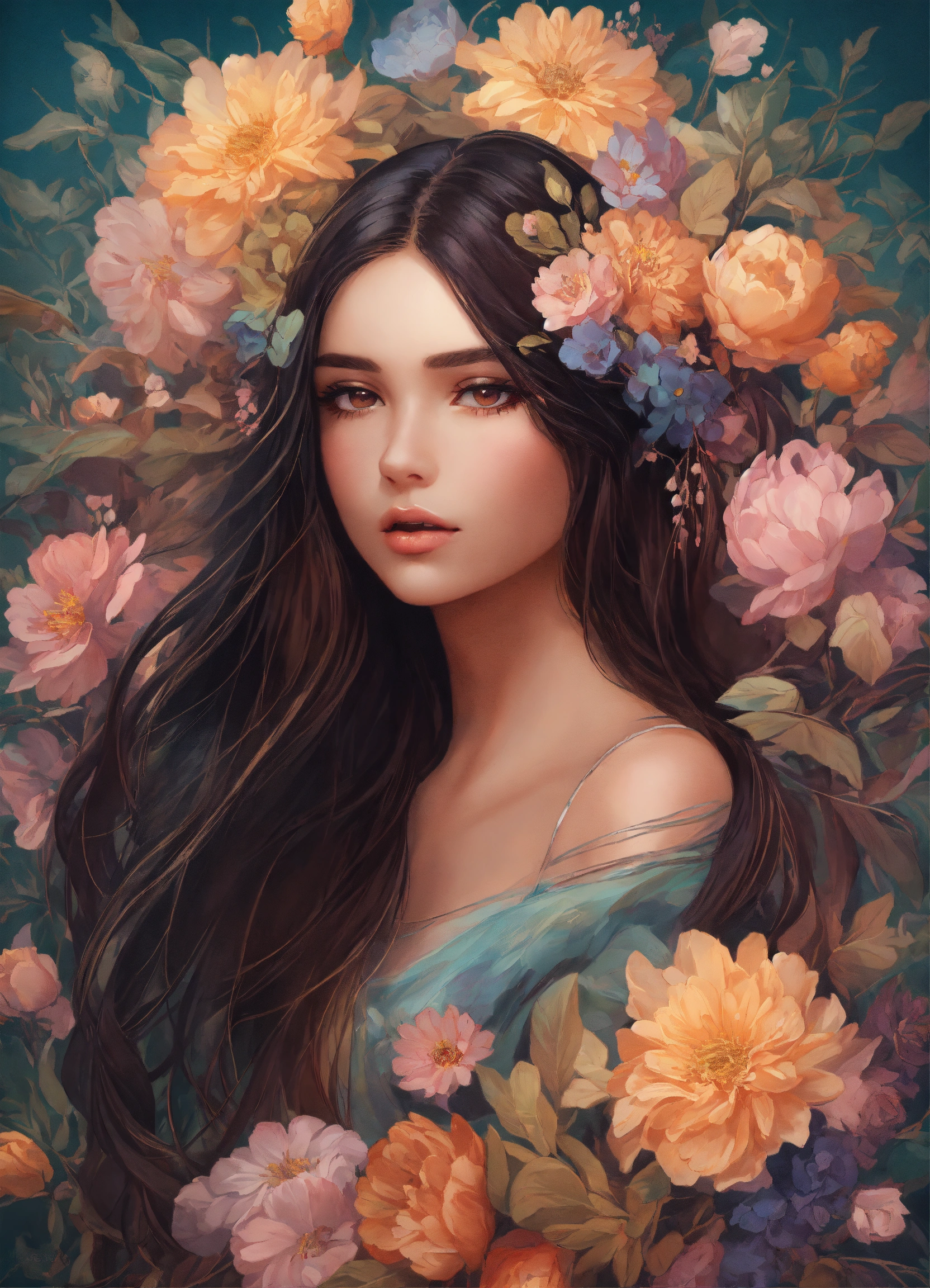 Lexica - Overwhelmingly beautiful dark-haired girl framed with vector ...