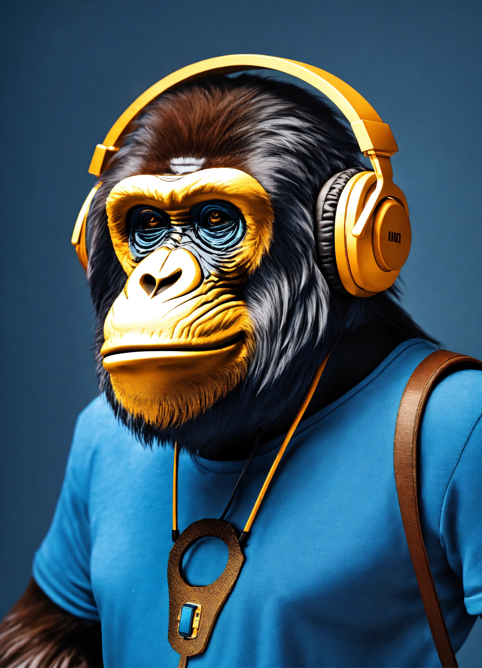 Lexica - 3d ape wearing luxury headphones and a blue tee-shirt