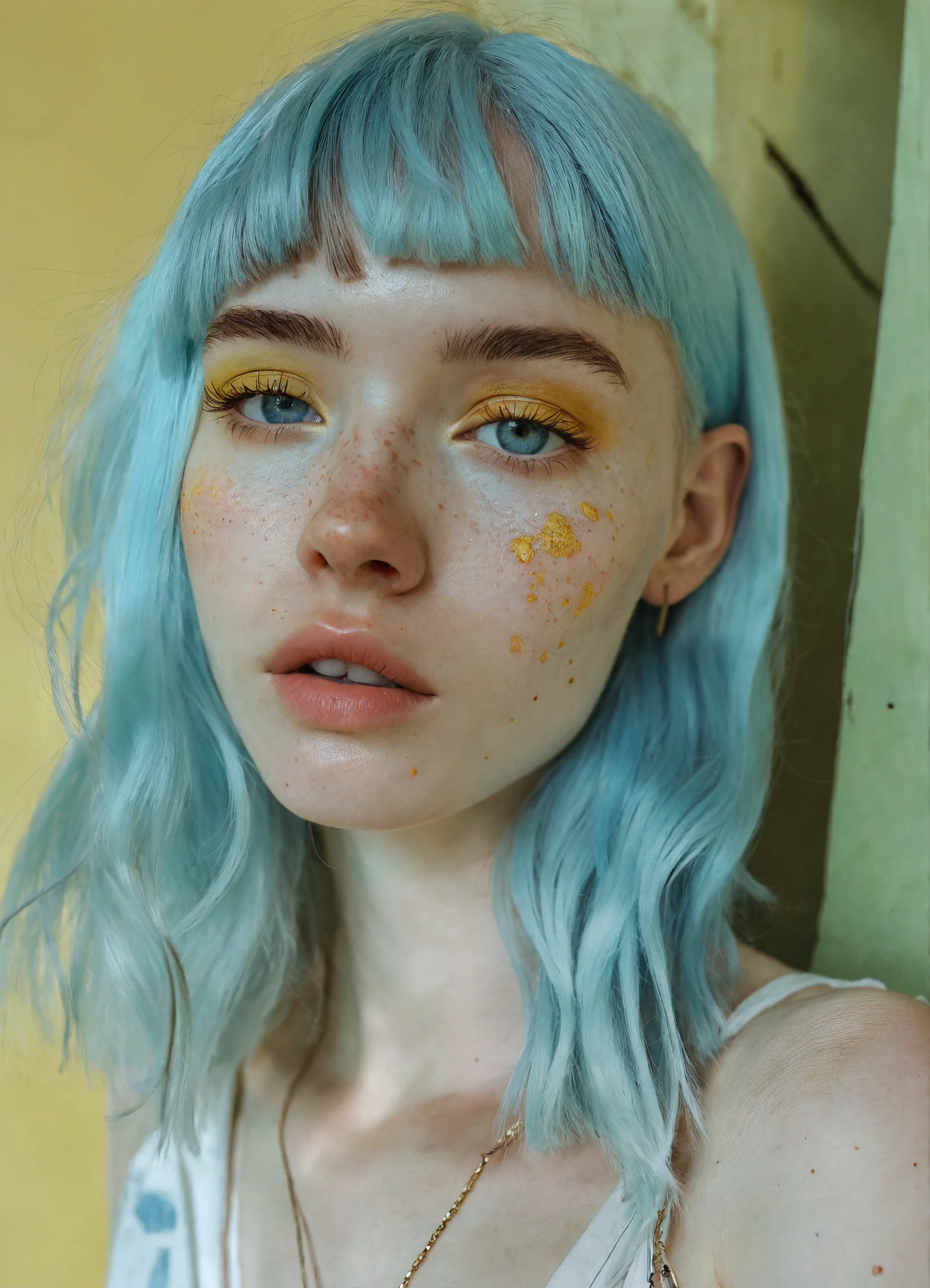 Lexica - Photo of a young woman with pastel blue hair, natural looking ...