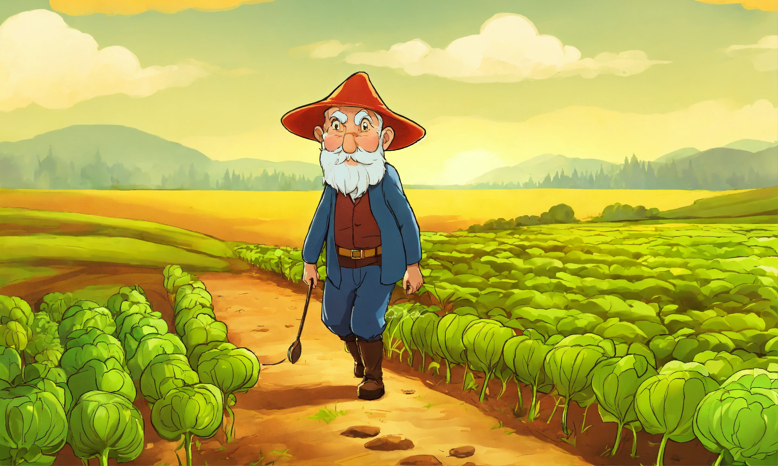 Lexica - Cartoon style huge yellow turnip in the field. Cute red-hair ...