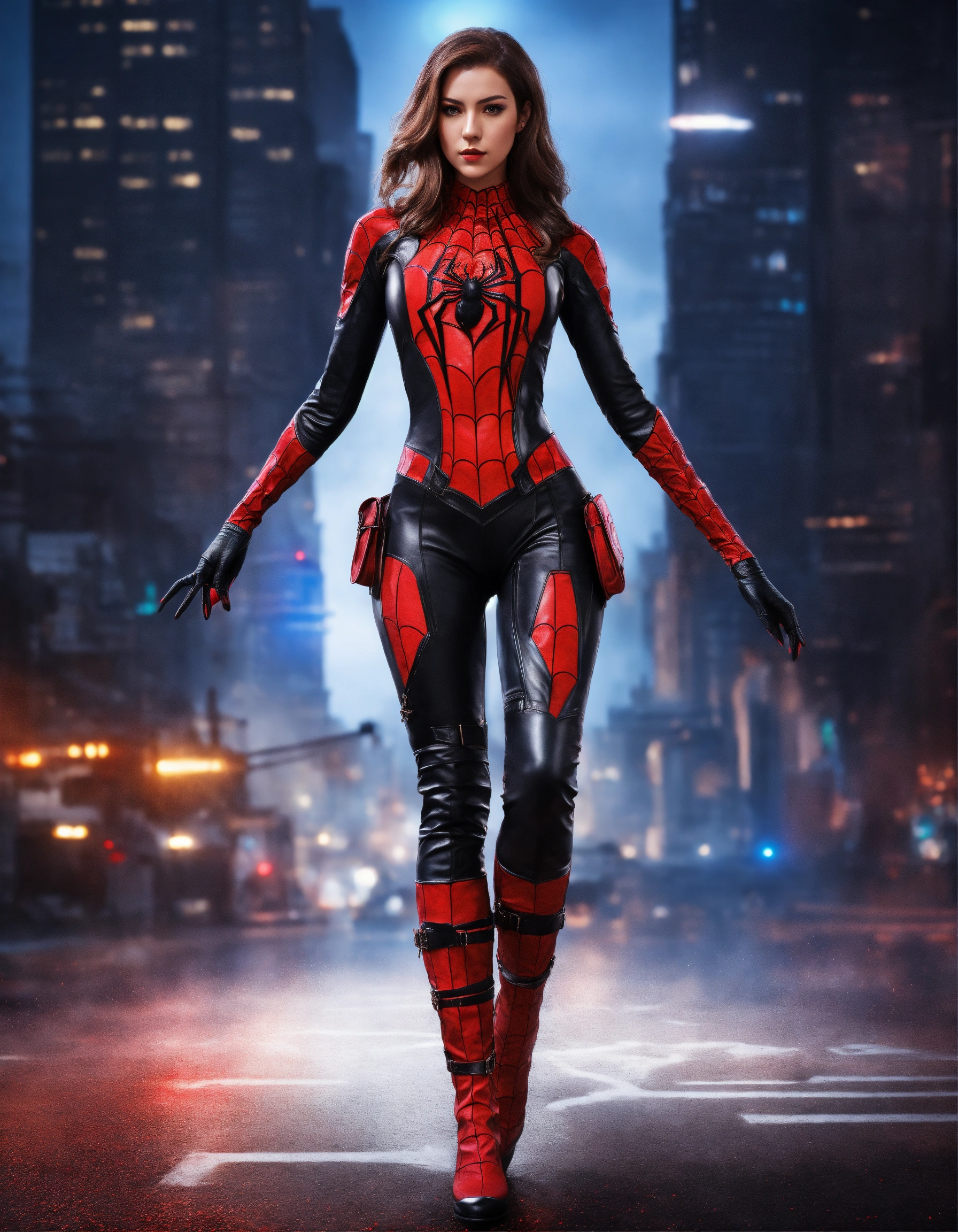 Lexica - Full body photo of realistic woman in spidergirl suit, leather ...