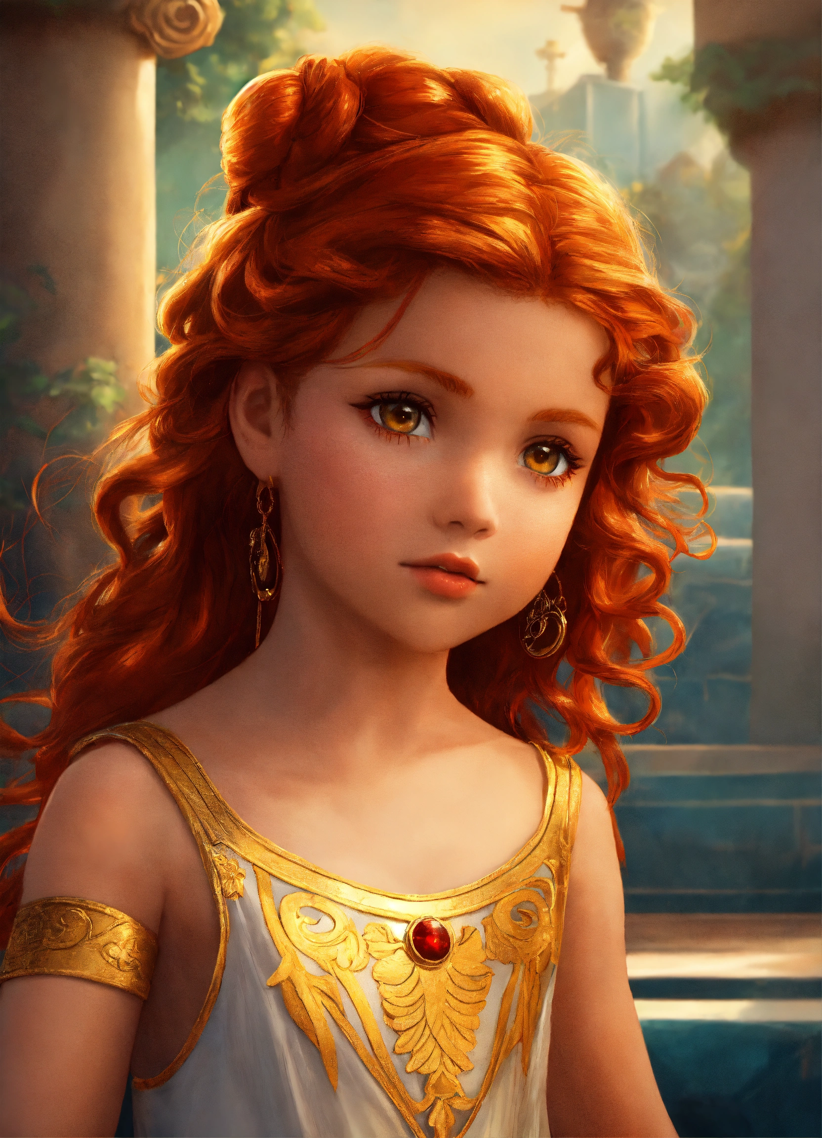 Lexica - Child Greek goddess with red hair and yellow eyes. Disney