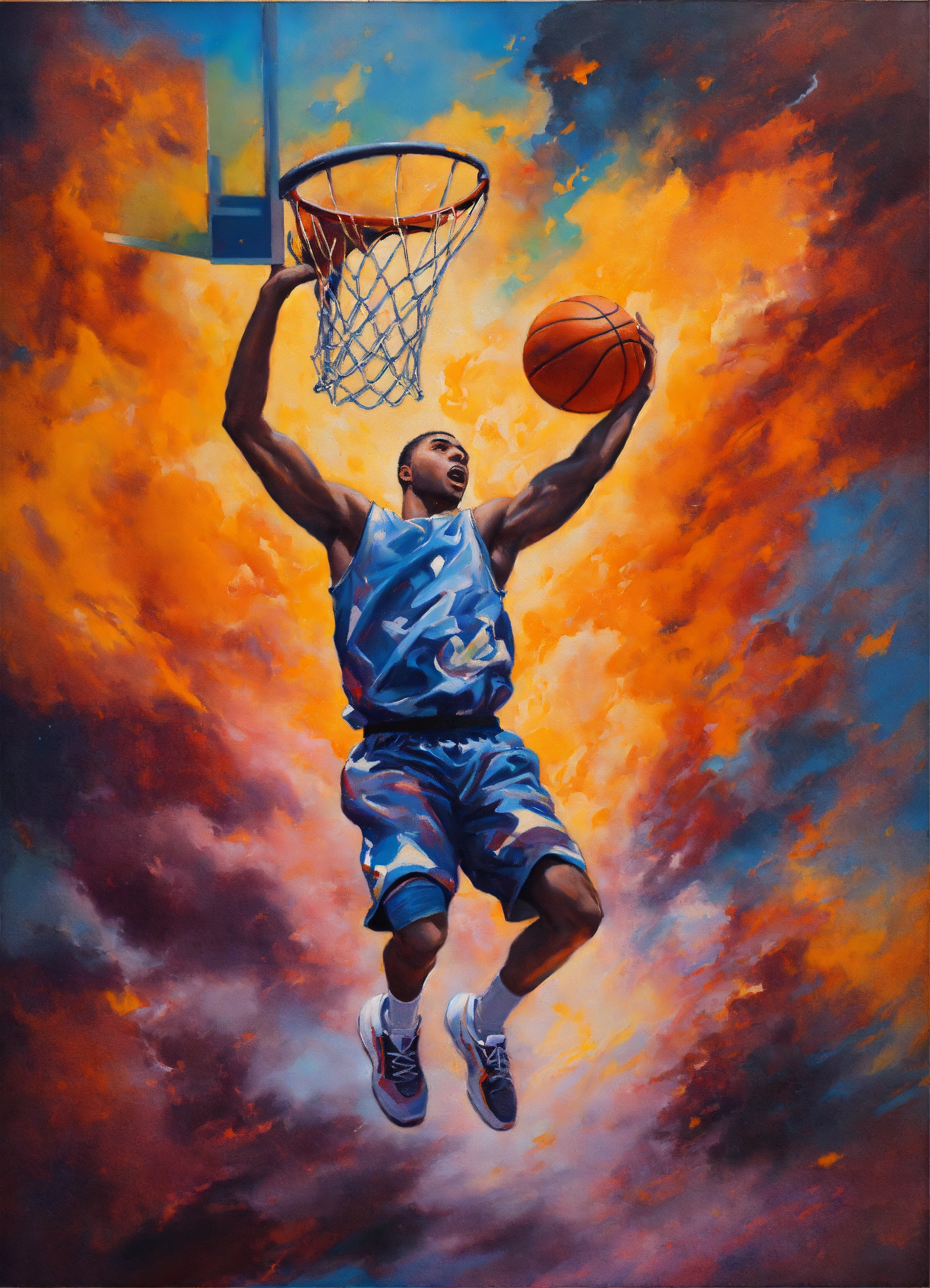 Lexica - An expressive oil painting of a basketball player dunking ...