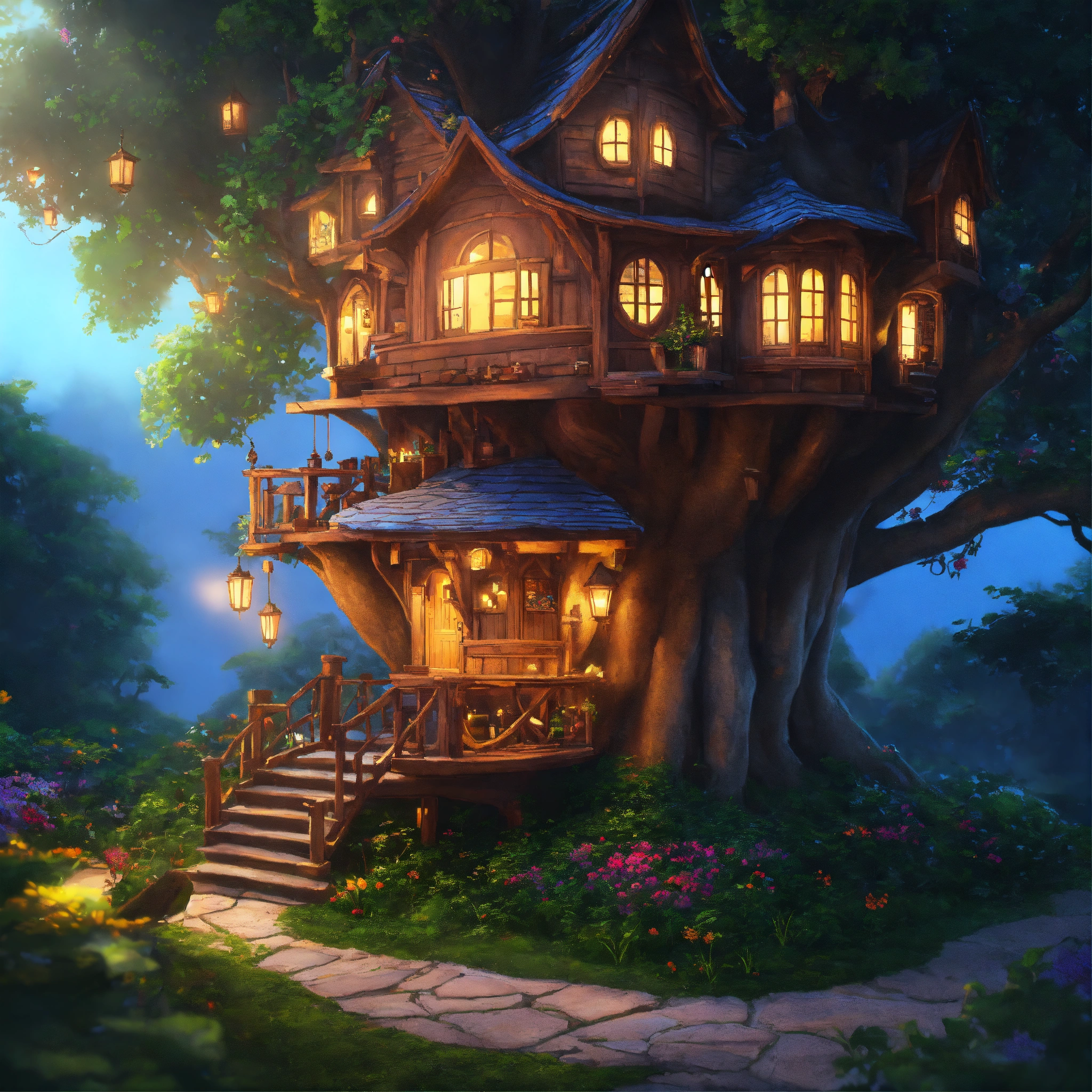 Lexica - Epic shot of ultra detailed magical tree house in a forest ...
