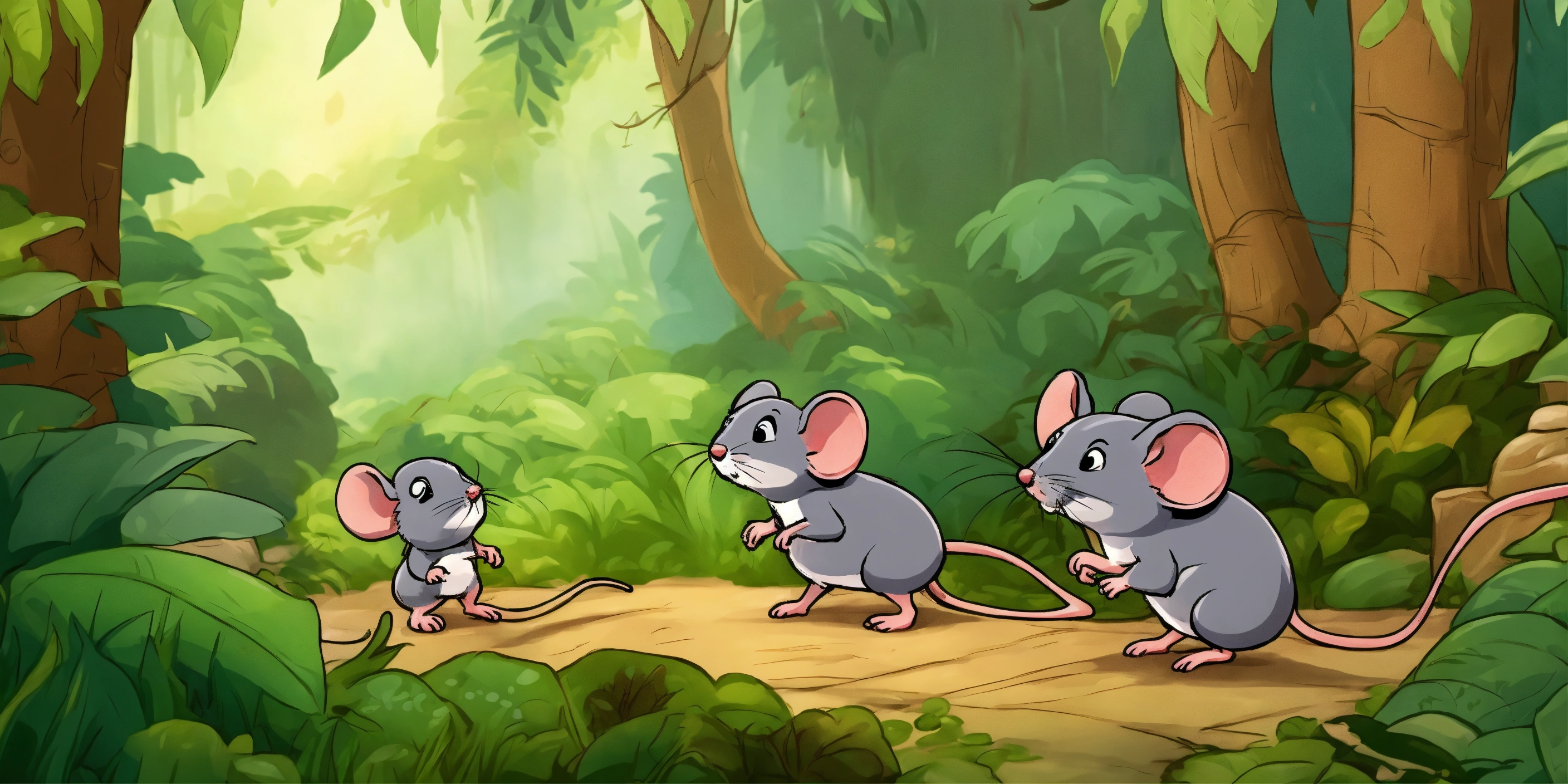Lexica - Cartoon group of mouse wandering in jungle