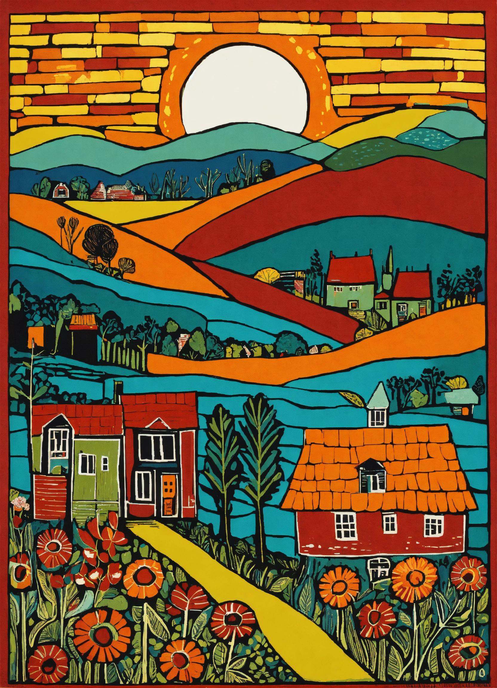 Lexica - Linocut, folk art style inspired by karla gerard