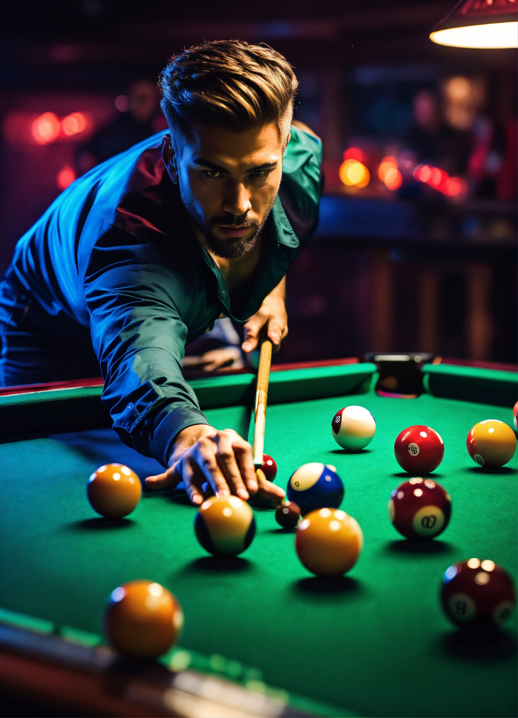 Lexica - Cinematic photography, modern, male aggressor playing pool ...
