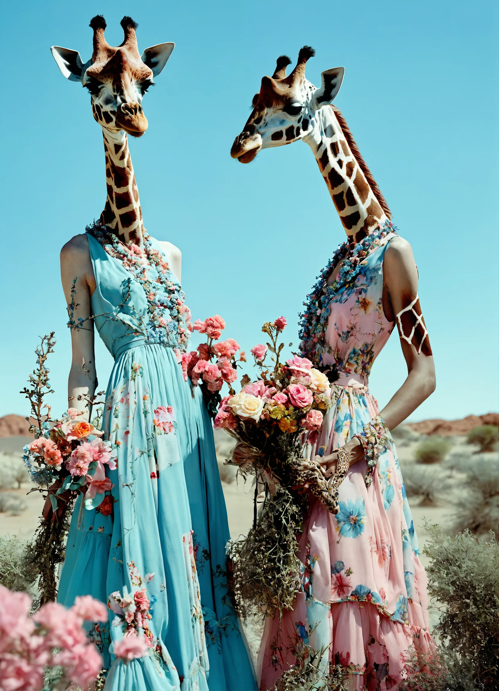 Lexica - A vogue photoshoot of two giraffes with long necks wearing ...