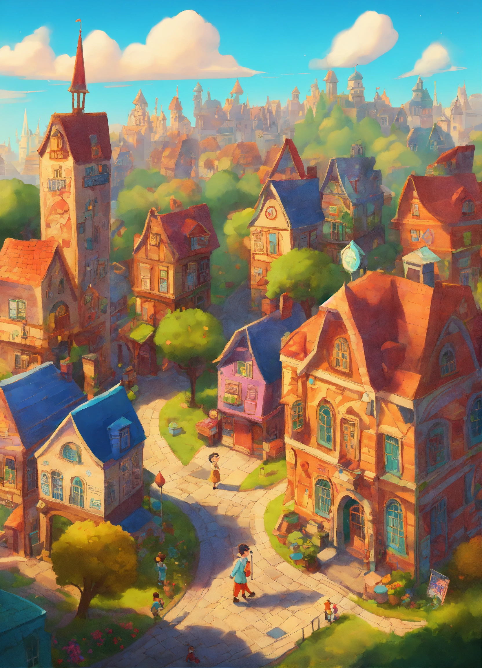 Lexica - A highly detailed imaginary school town. The city buildings ...
