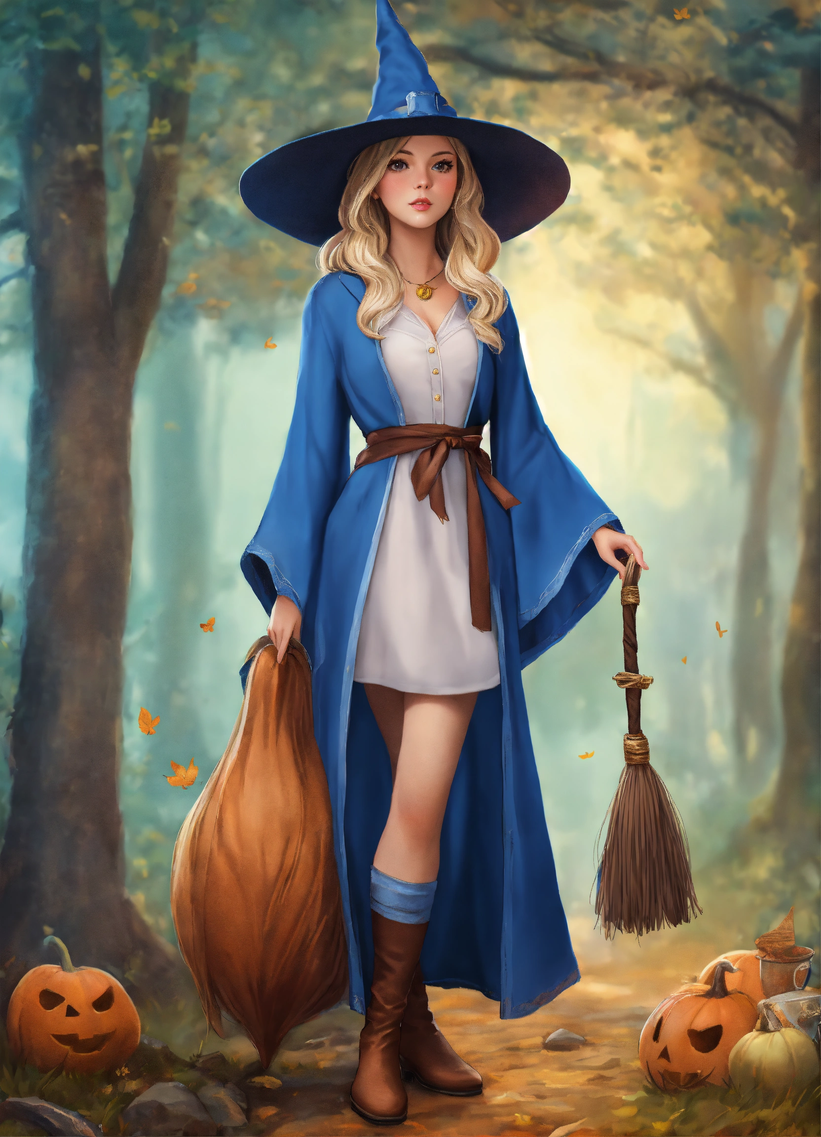 Lexica - Cartoon realistic comic full body white American girl, witch blue