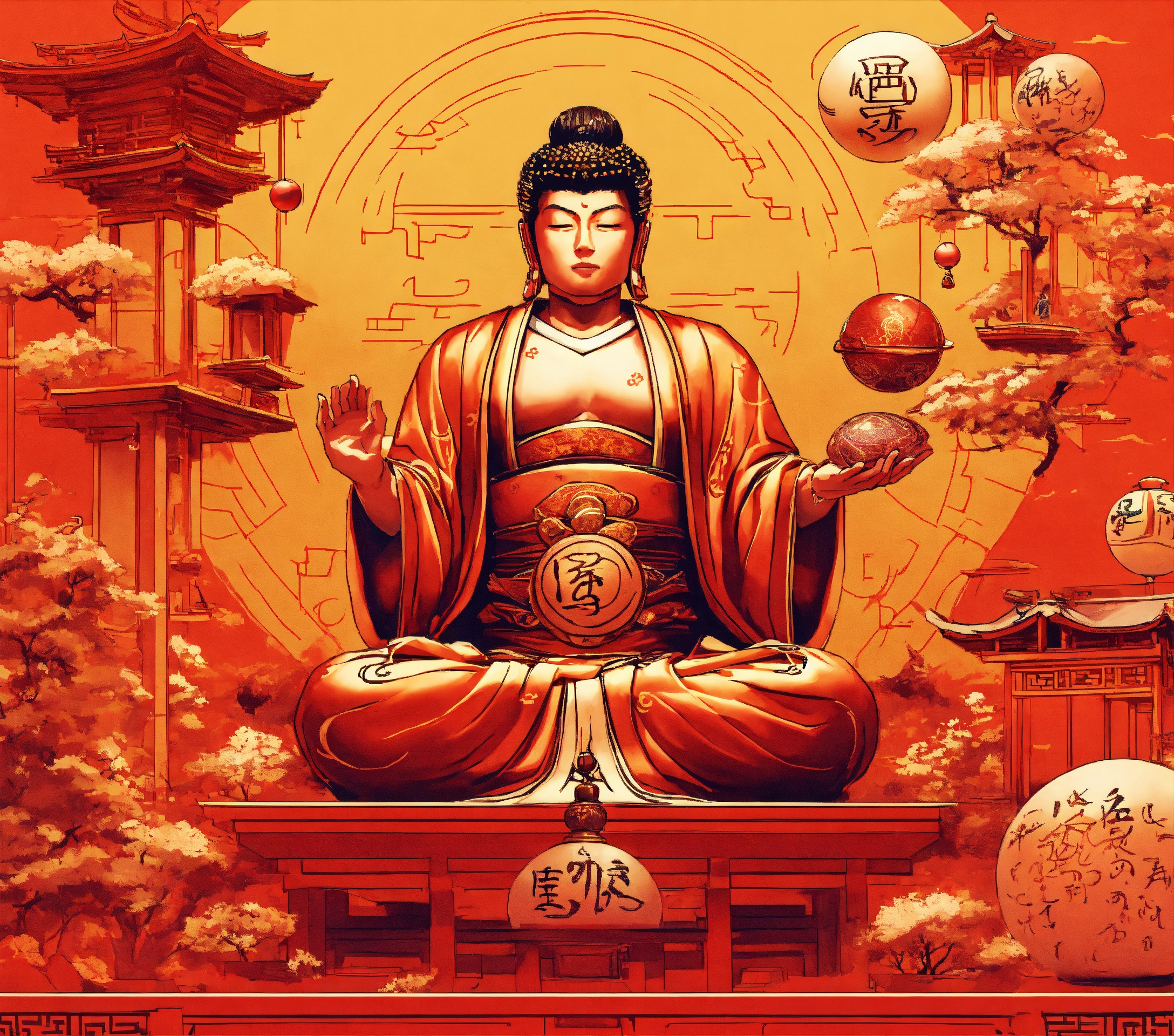 Lexica - Please design a Japanese god levitating a ball of AI SYMBOLS ...