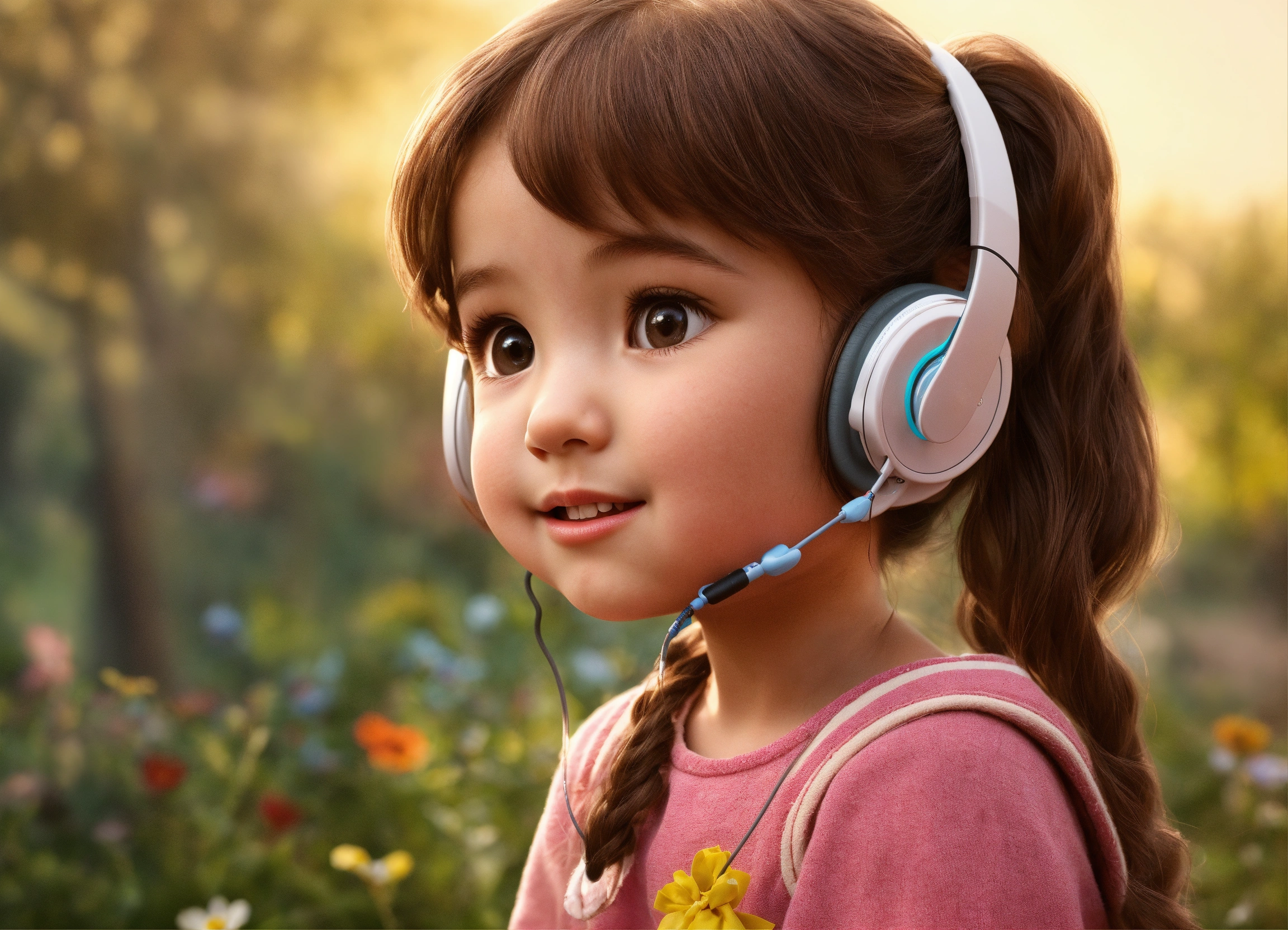 Lexica - An animated little girl with a hearing aid in her ear.