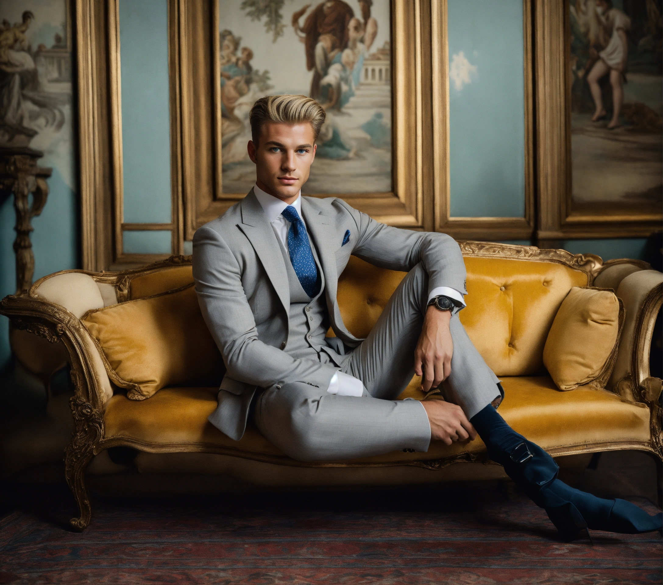 Lexica - A blonde muscled Italian sportsman in light grey vested suit ...