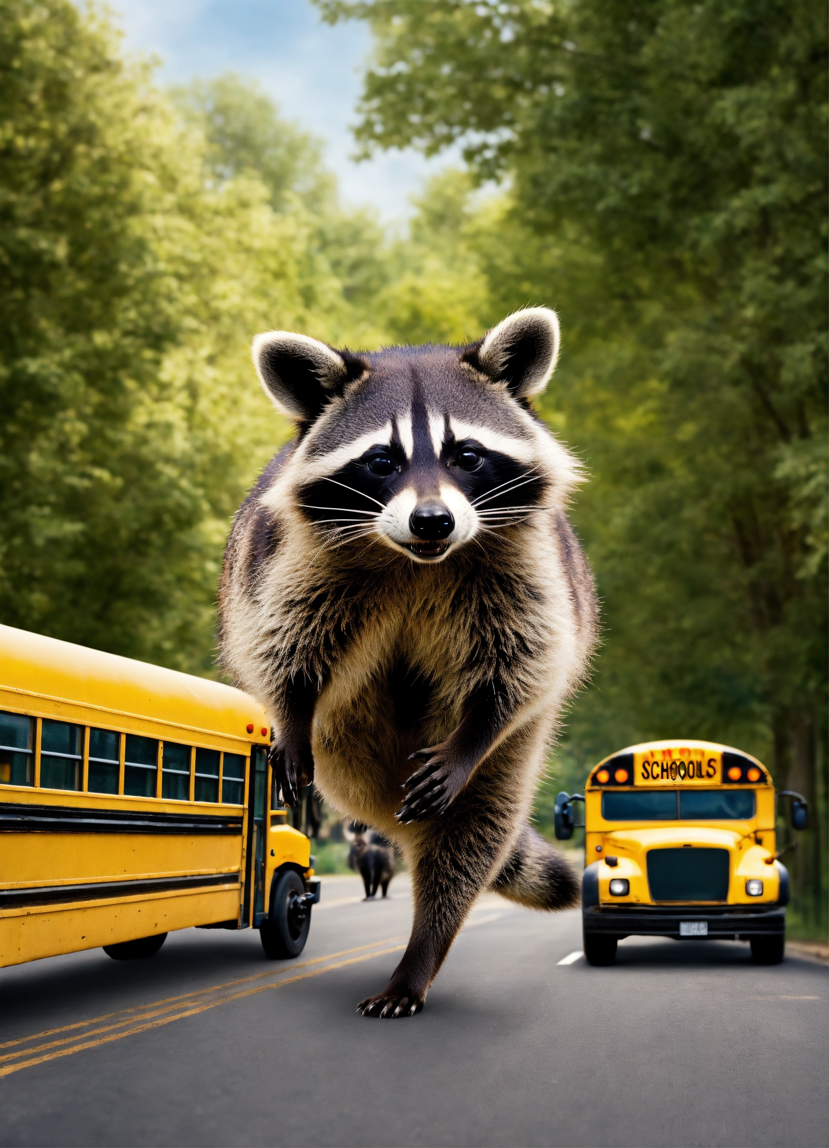 Lexica - A raccoon going on a school bus, realistic