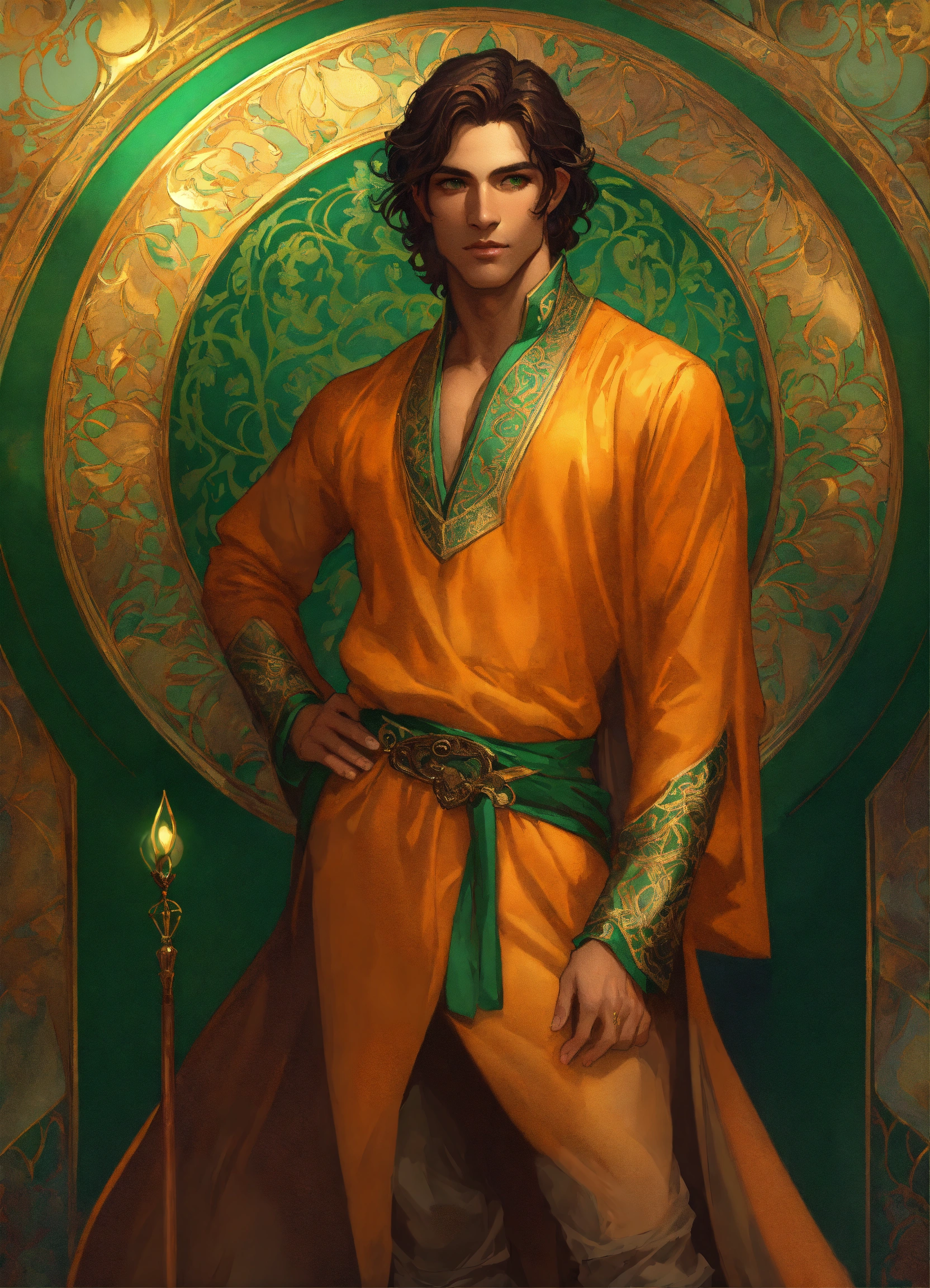 Lexica - Full body portrait of handsome persian elf male wizard, high ...